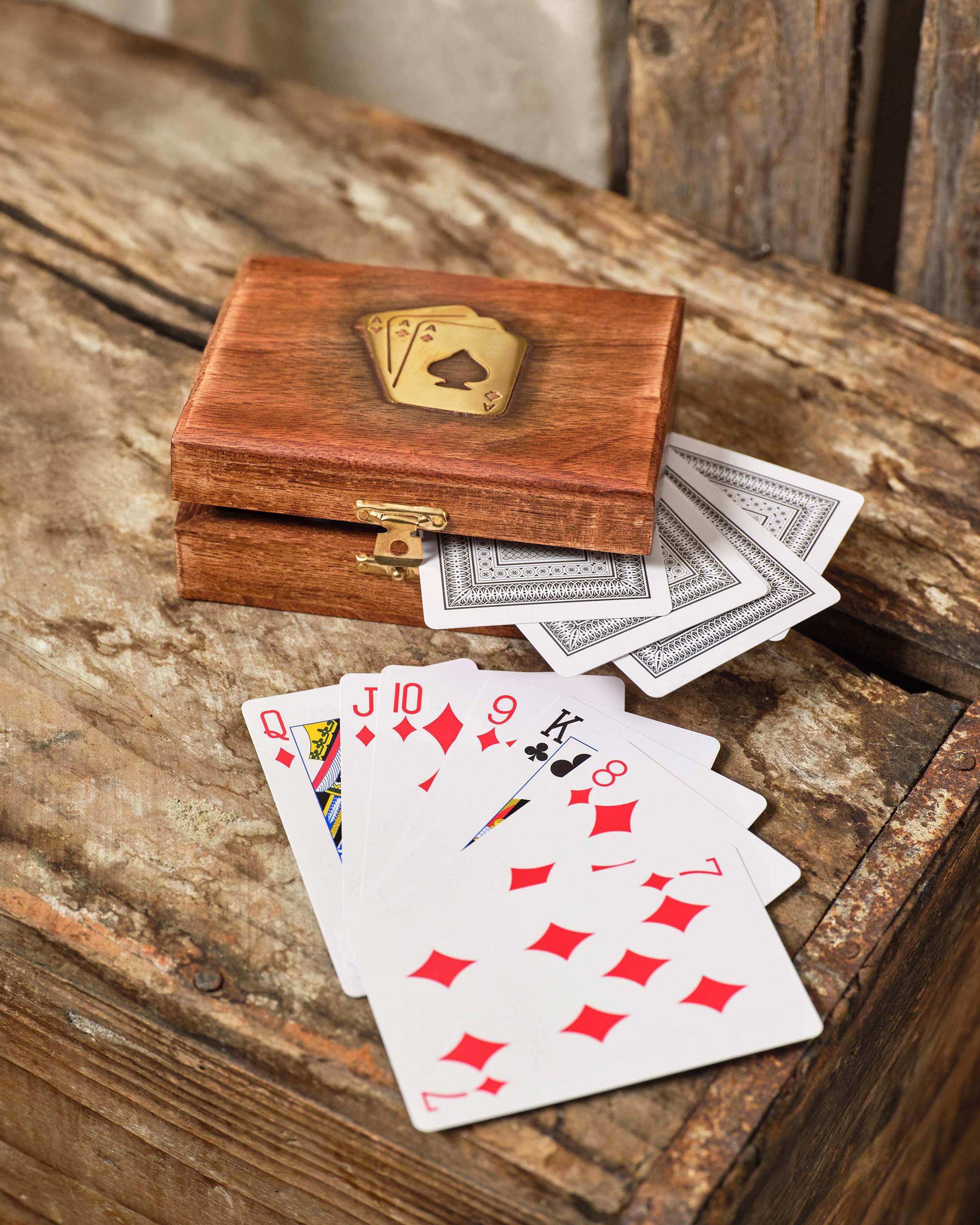 Wood | Wooden Box With Playing Cards | WoolOvers UK