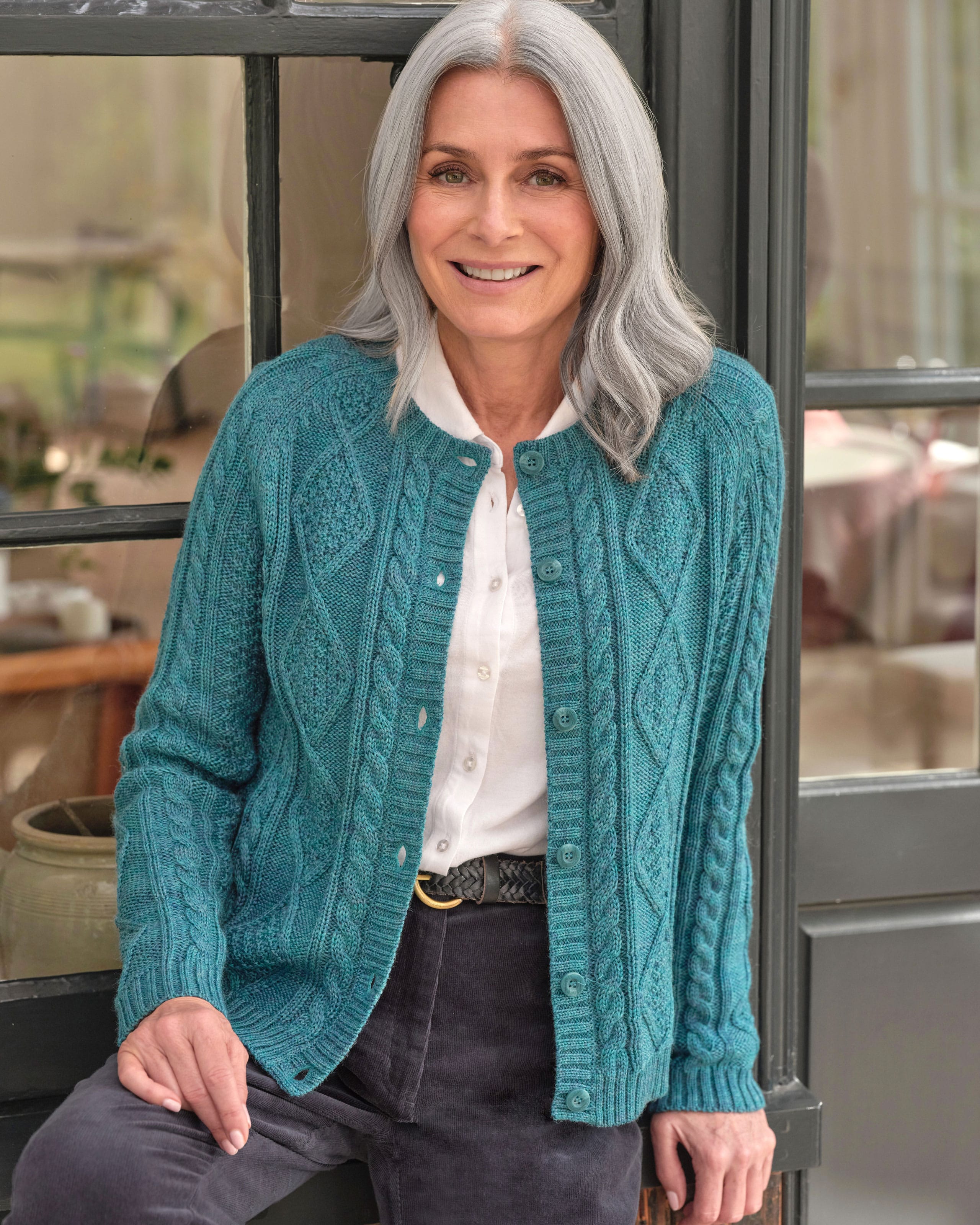 Moonlight Teal Marl Pure Wool | Cable Button Through Cardigan