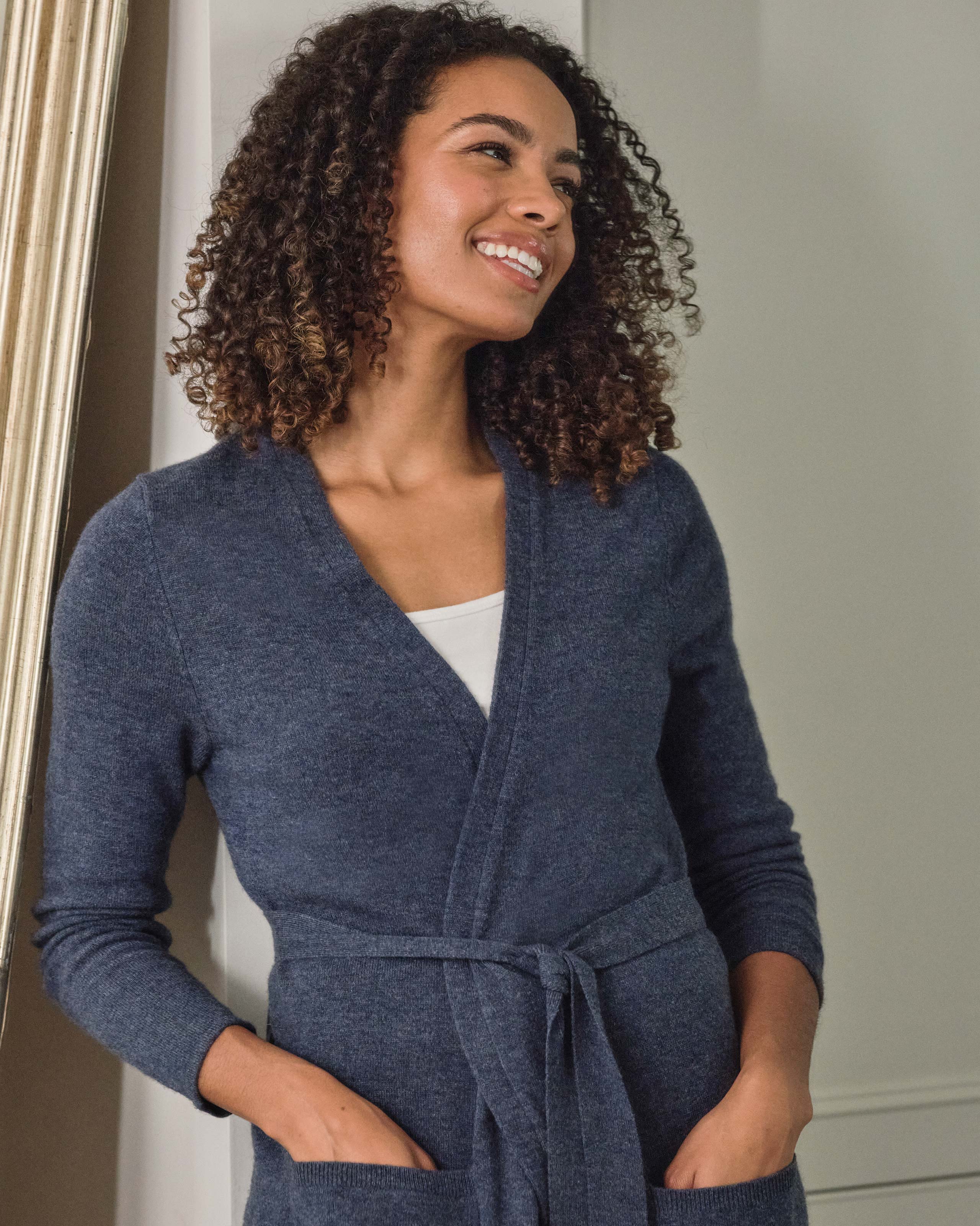 Denim Marl | Cashmere & Merino Luxe Dressing Gown | WoolOvers UK