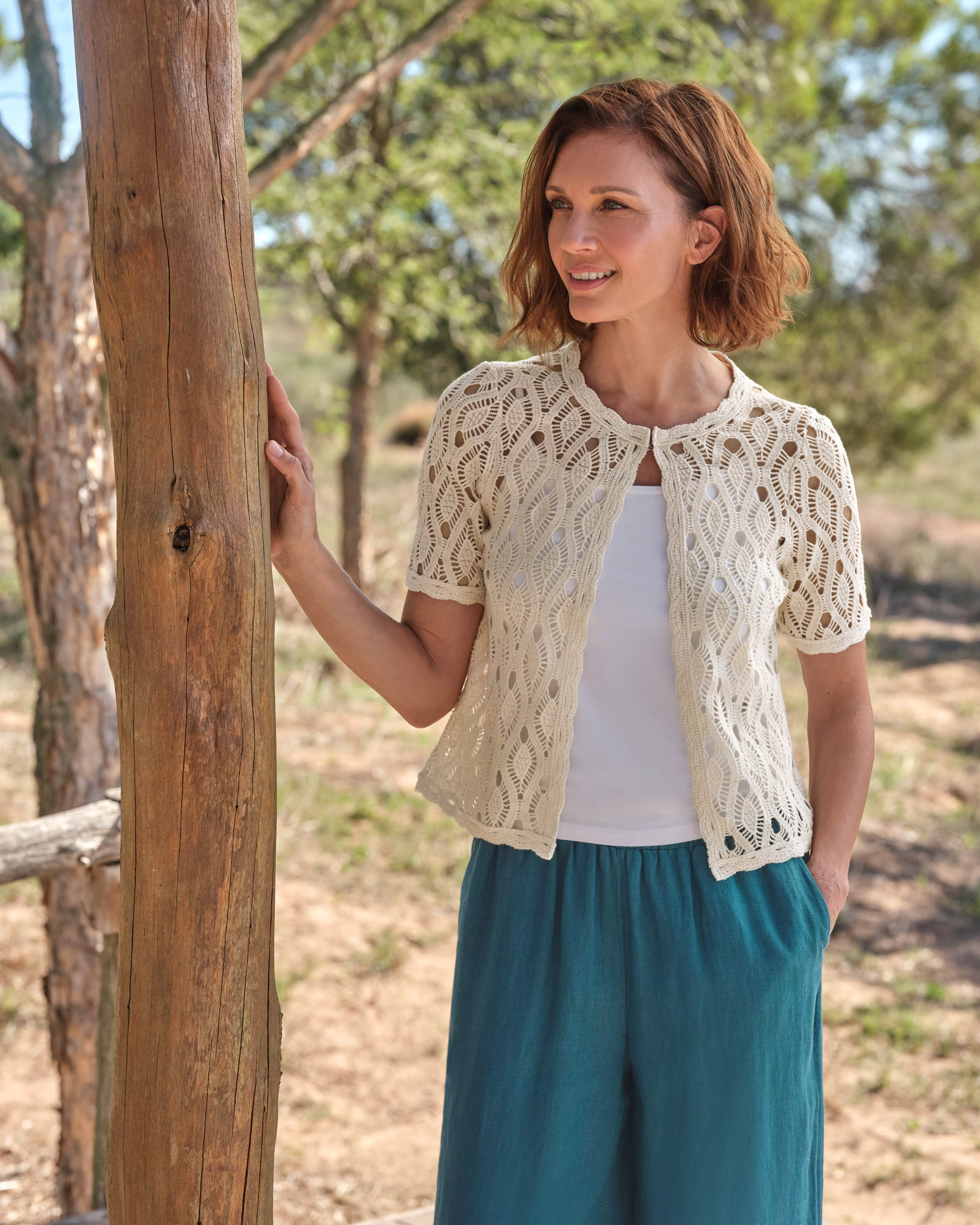 Cream | Edge to Edge Wavy Crochet Cardigan | WoolOvers UK