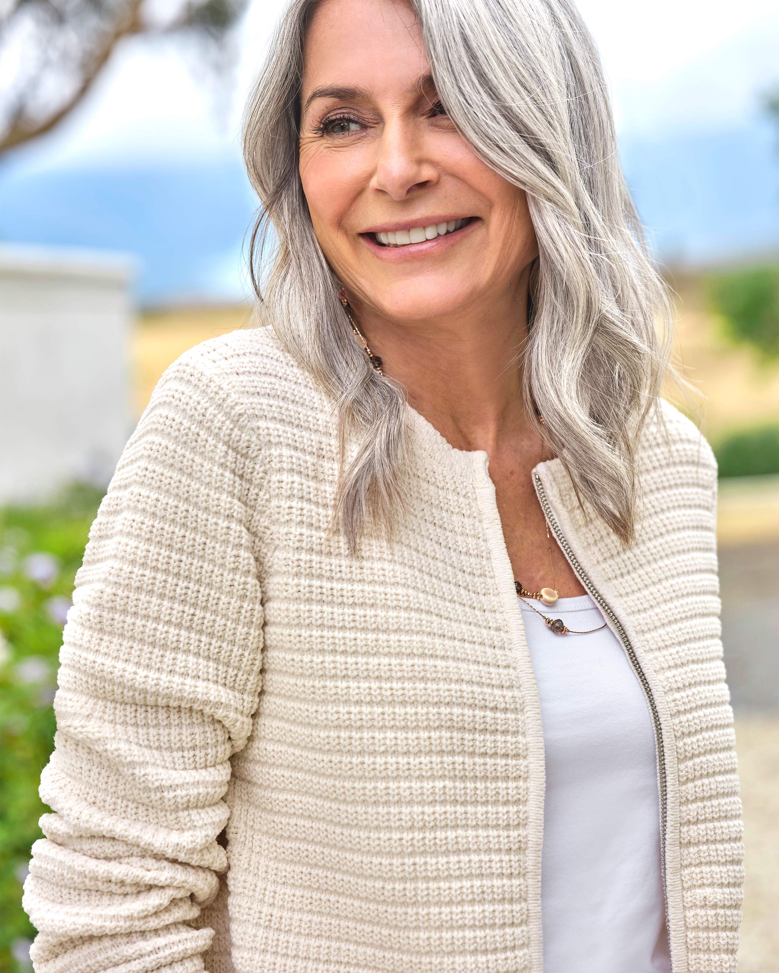 Cream | Crew Neck Chenille Knitted Jacket | WoolOvers UK