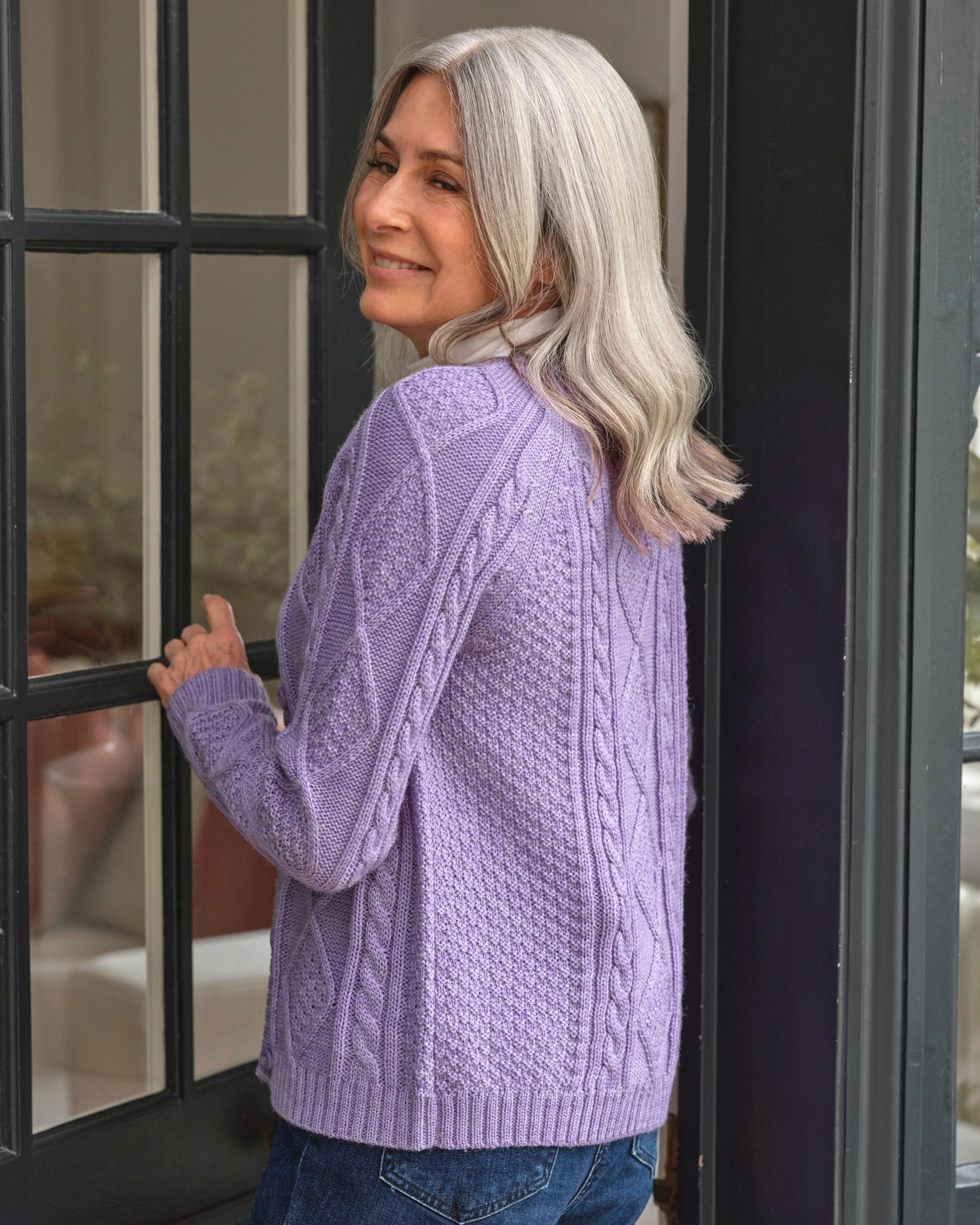 Lilac Marl | Cable Button Through Cardigan | WoolOvers AU