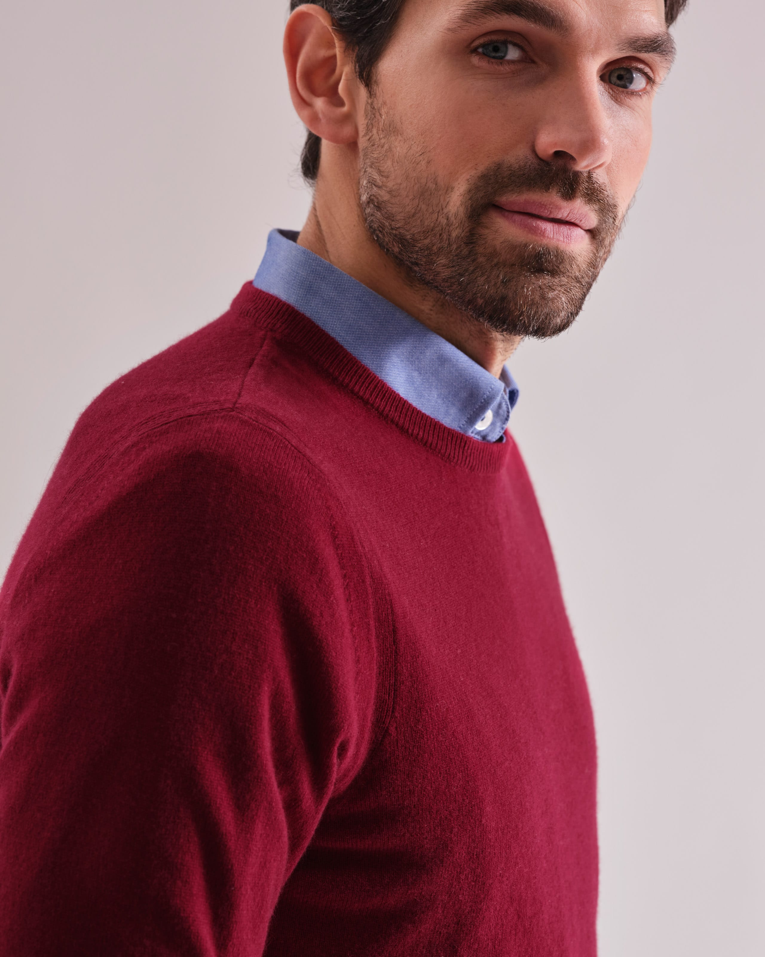 Berry Red | Mens Cashmere Crew Sweater | WoolOvers UK