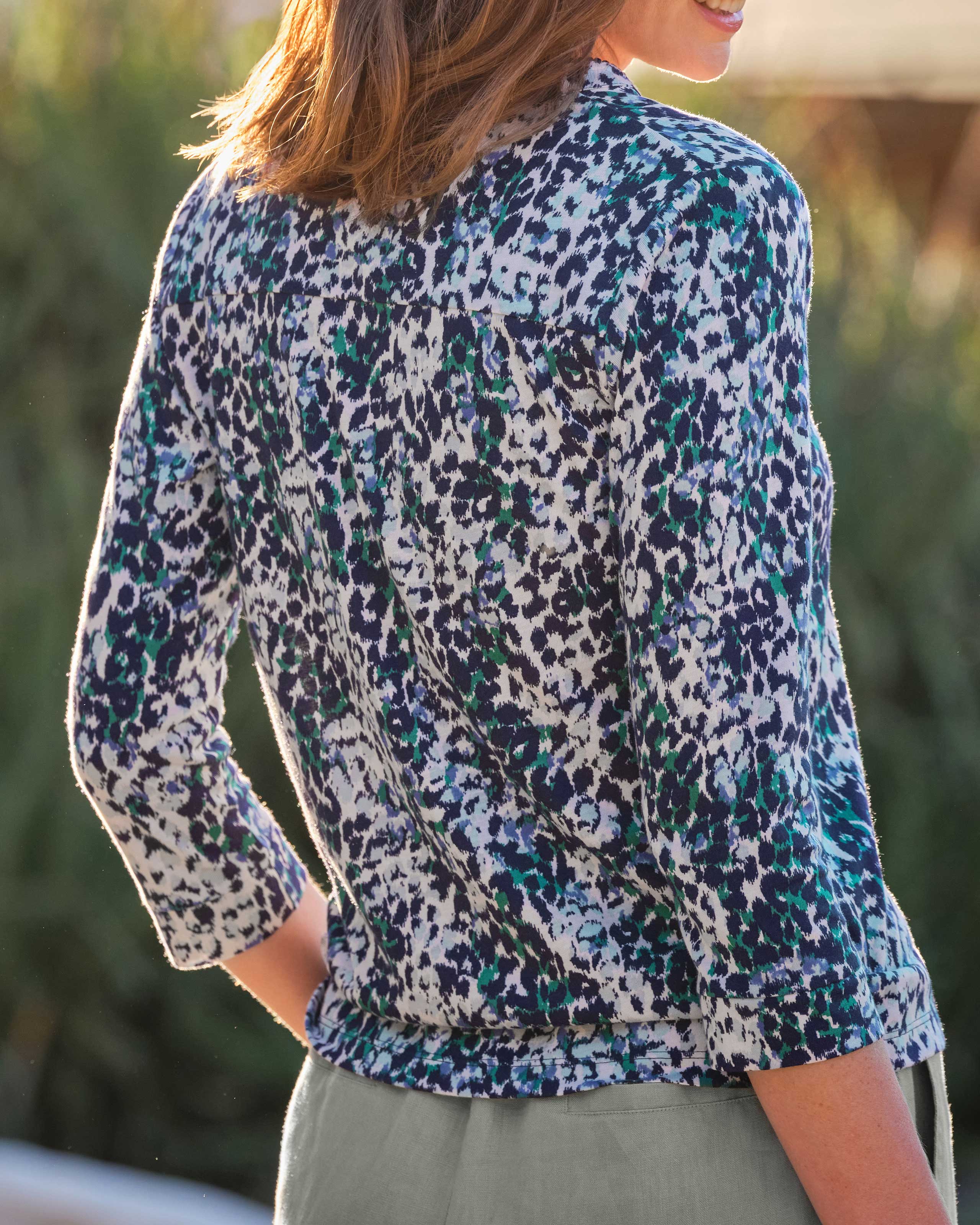 Textured Spot Print | Diamond Stitch Collarless Shirt | WoolOvers AU
