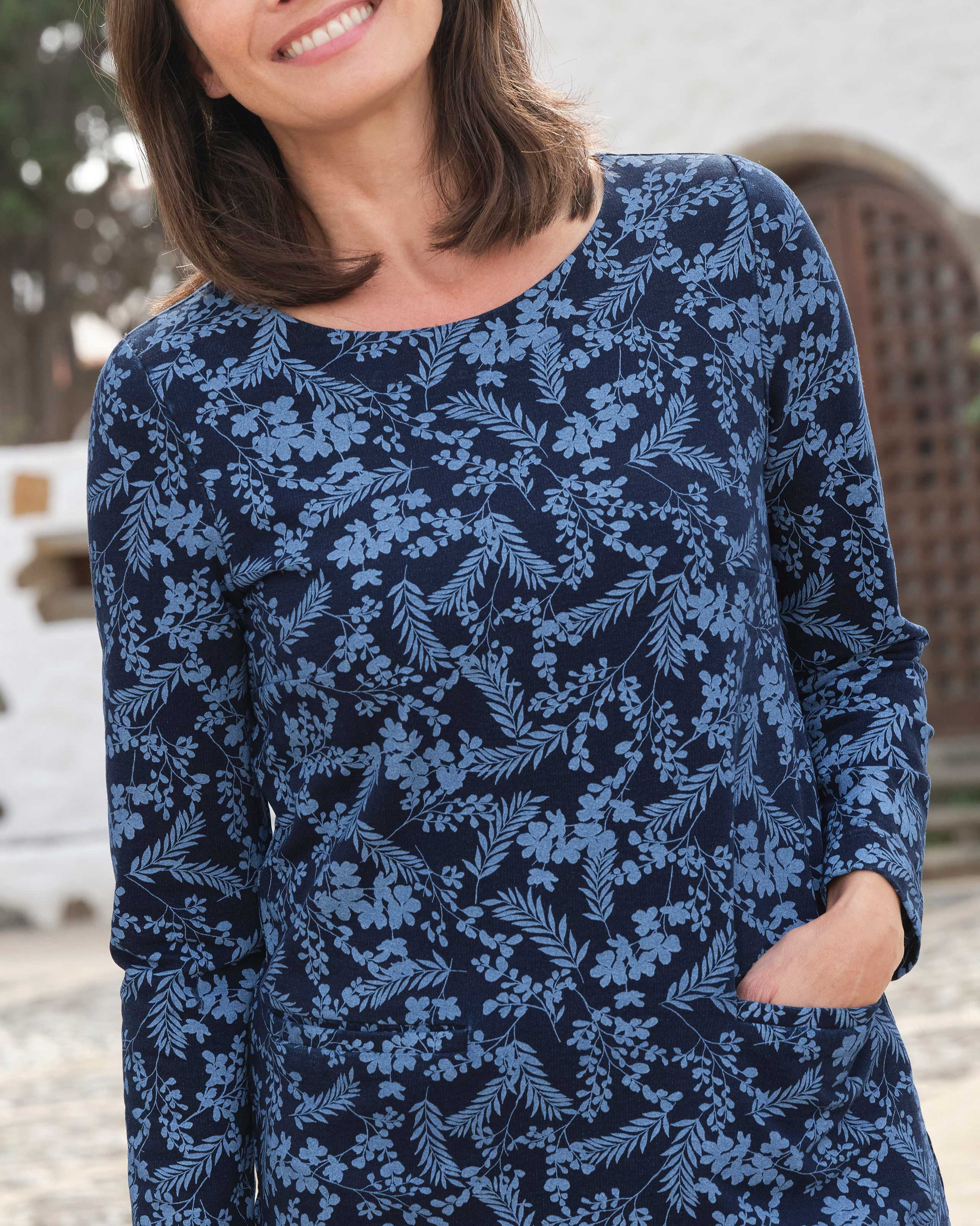 Two Tone Sprig Floral | Pocket Detail Boat Neck Tunic | WoolOvers UK
