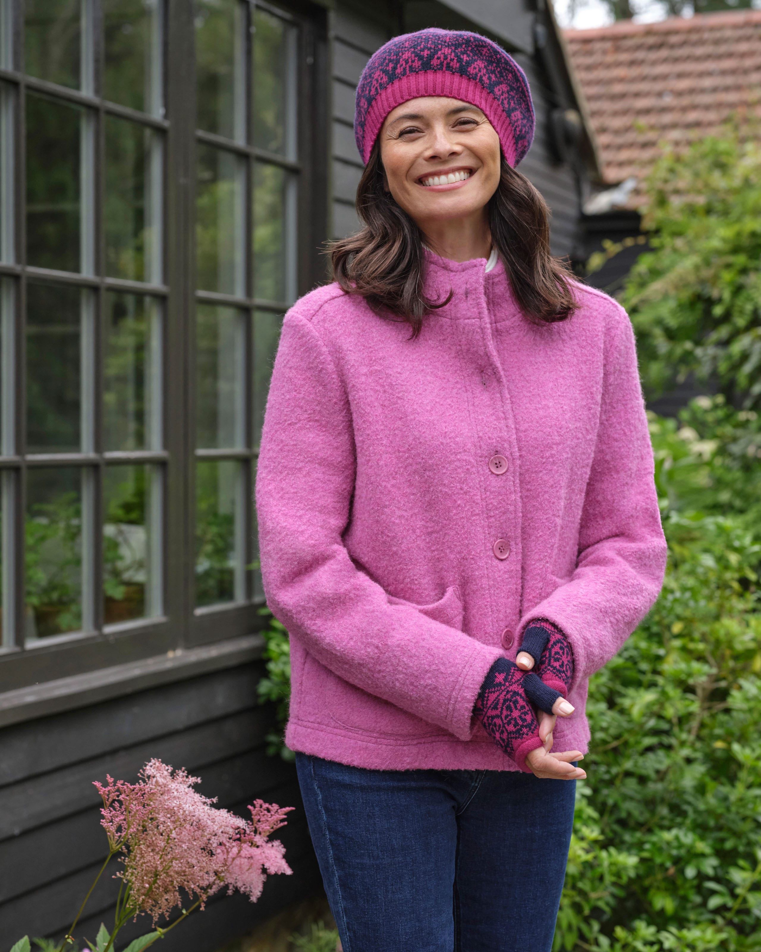 Pink Flambe | Funnel Neck Button Jacket | WoolOvers UK