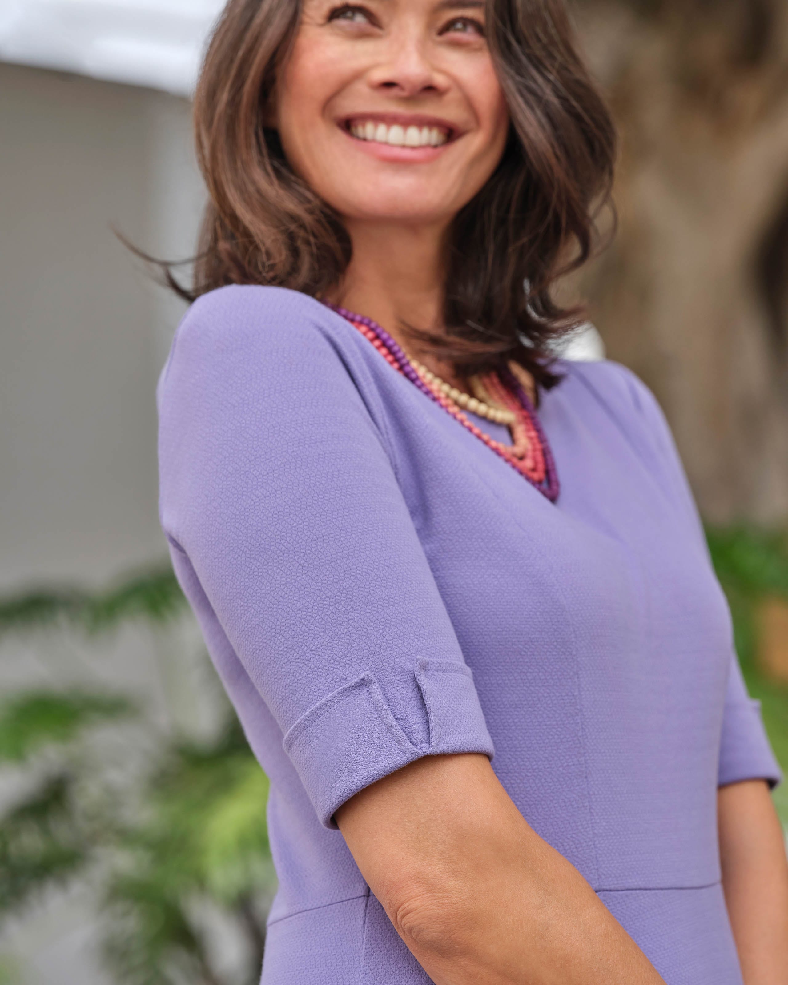 Verbena Purple | Turn Back Cuff Fit & Flare Dress | WoolOvers US