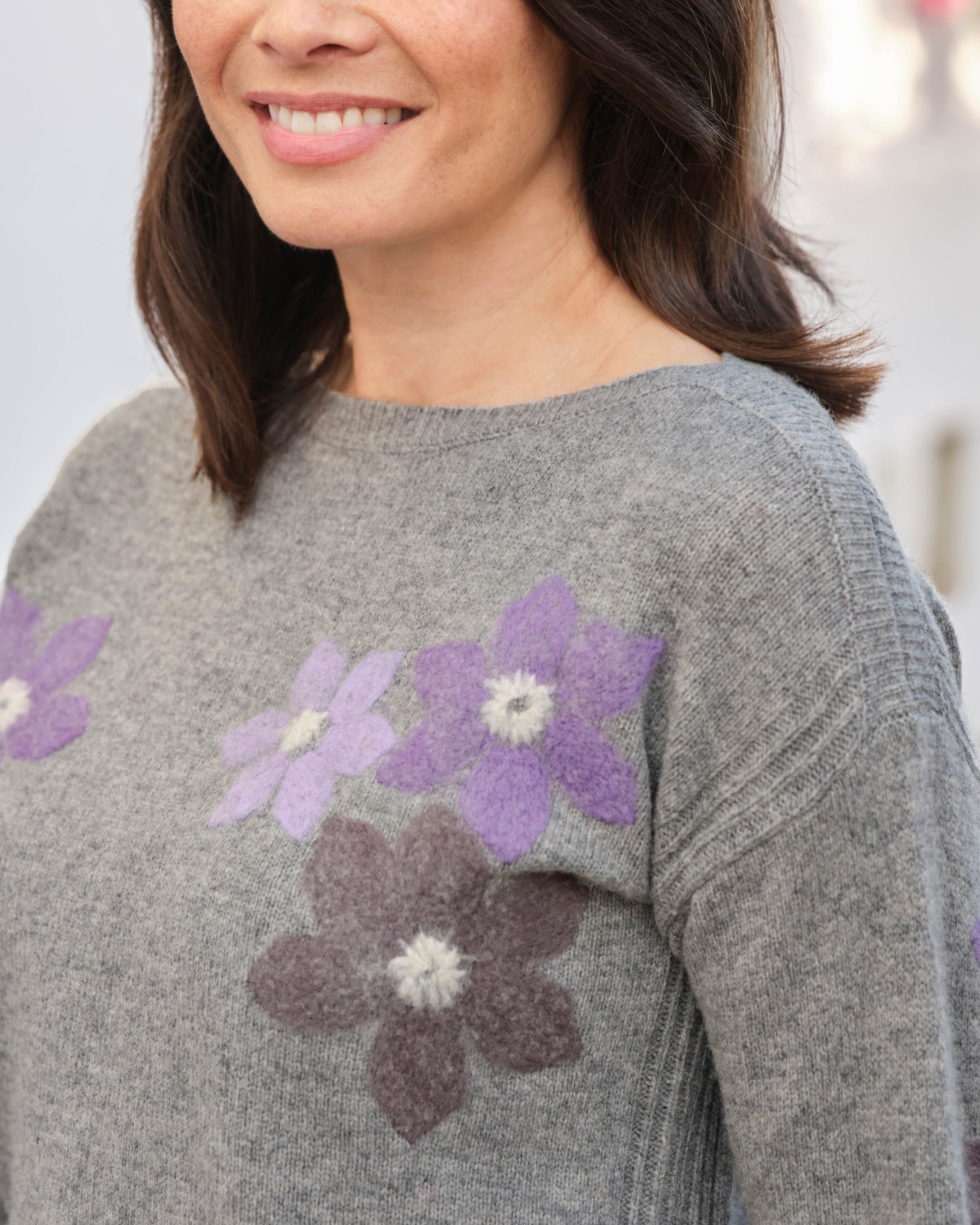 Mid Grey Marl | Flower Placement Jumper | WoolOvers AU
