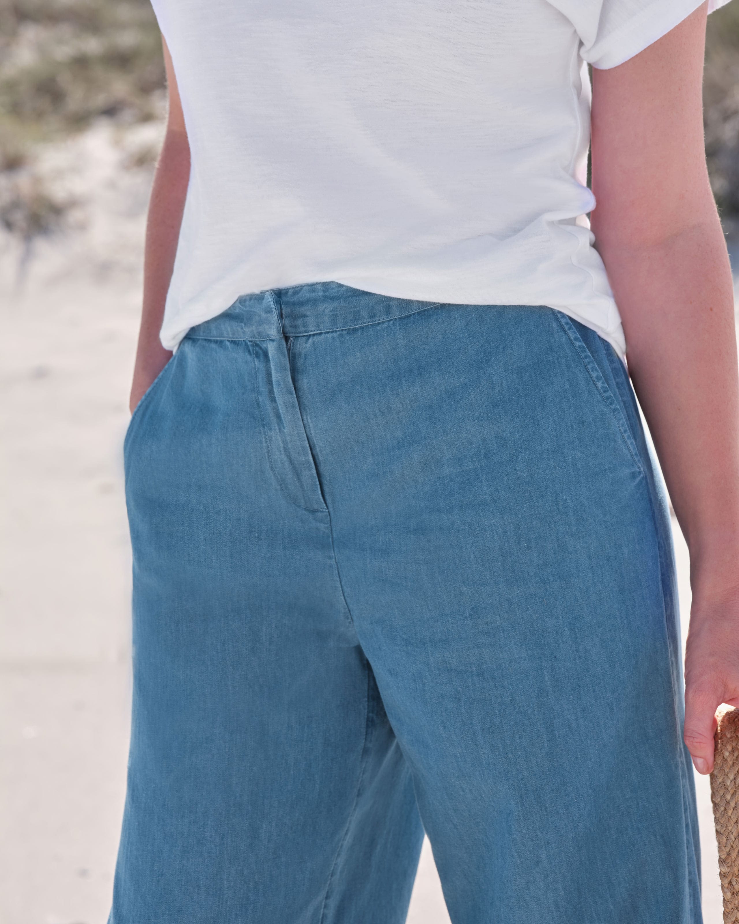 Bleu Charrette | Jupe culotte en tissu Chambray - Femme - Pur Coton ...