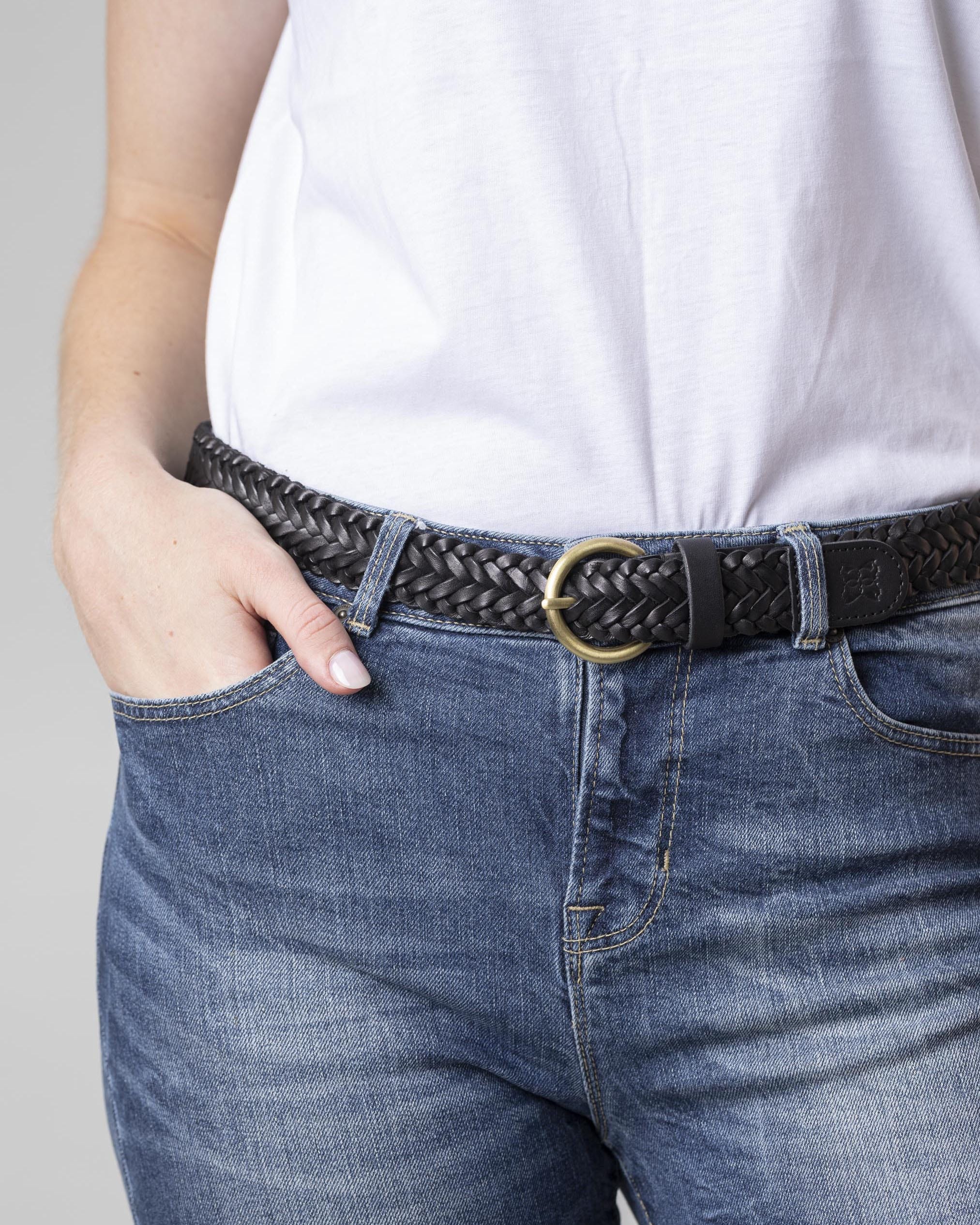 Black | Waverton Leather Woven Belt | WoolOvers UK