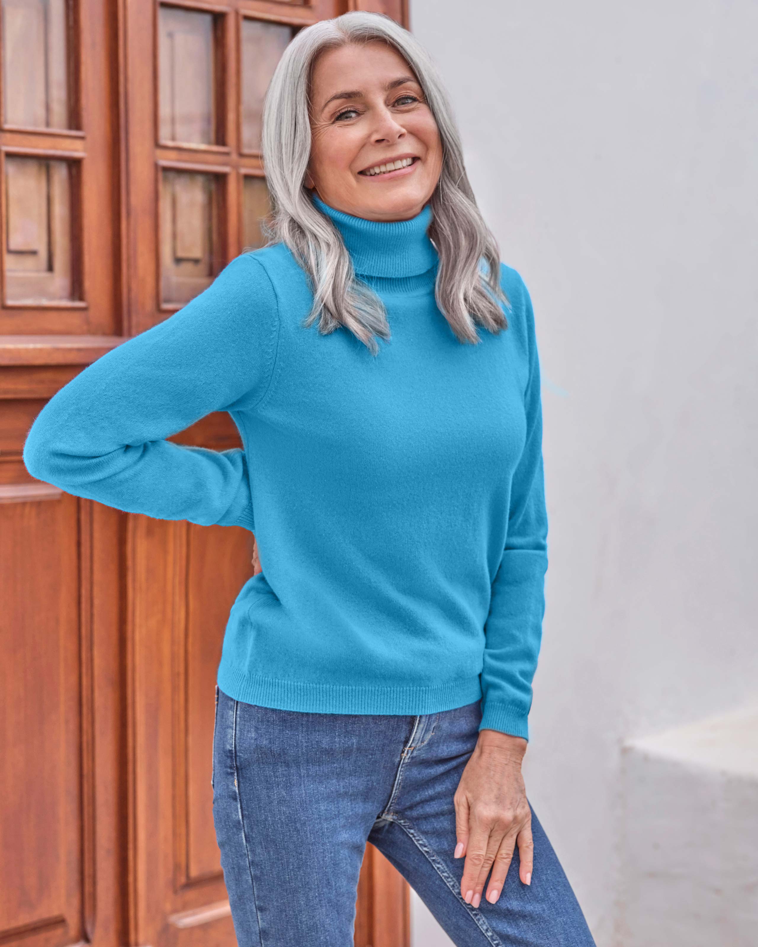 Glacier Lake | Cashmere & Merino Fitted Polo Neck Knitted Jumper ...