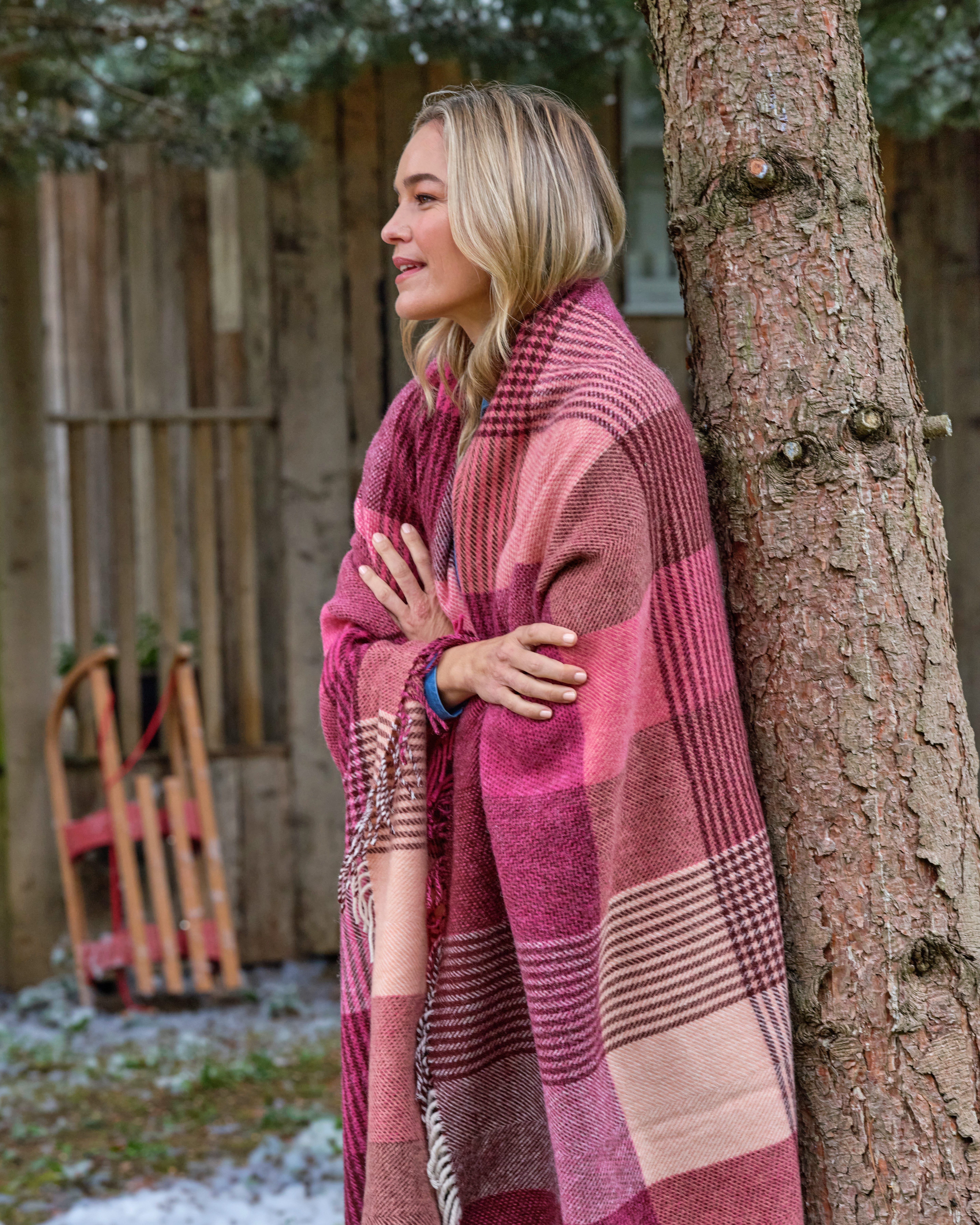 Berry Check | Textured Block Check Throw | WoolOvers UK