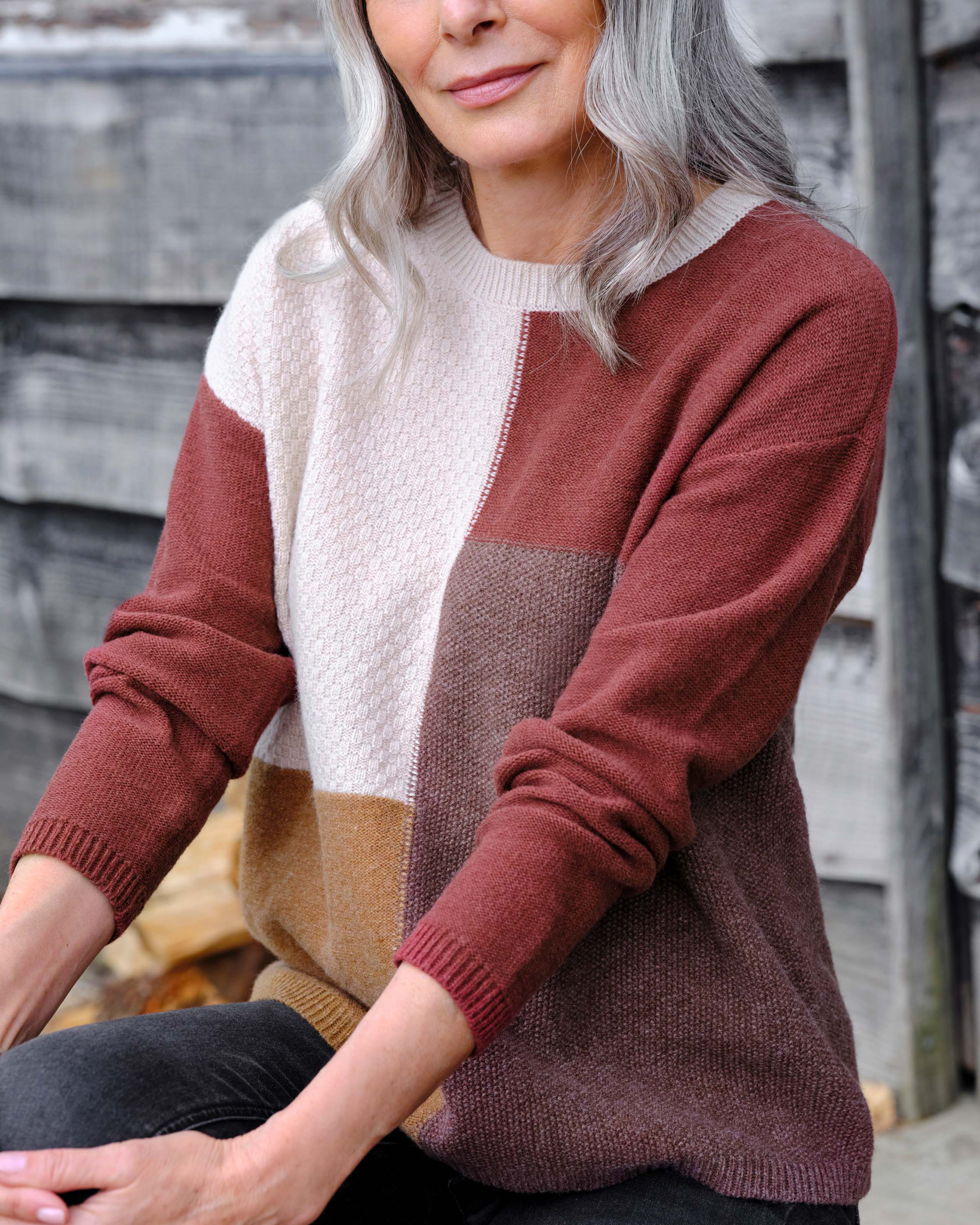 Bratapfel/Creme | Patchwork -Farbblock -Jumper | WoolOvers DE