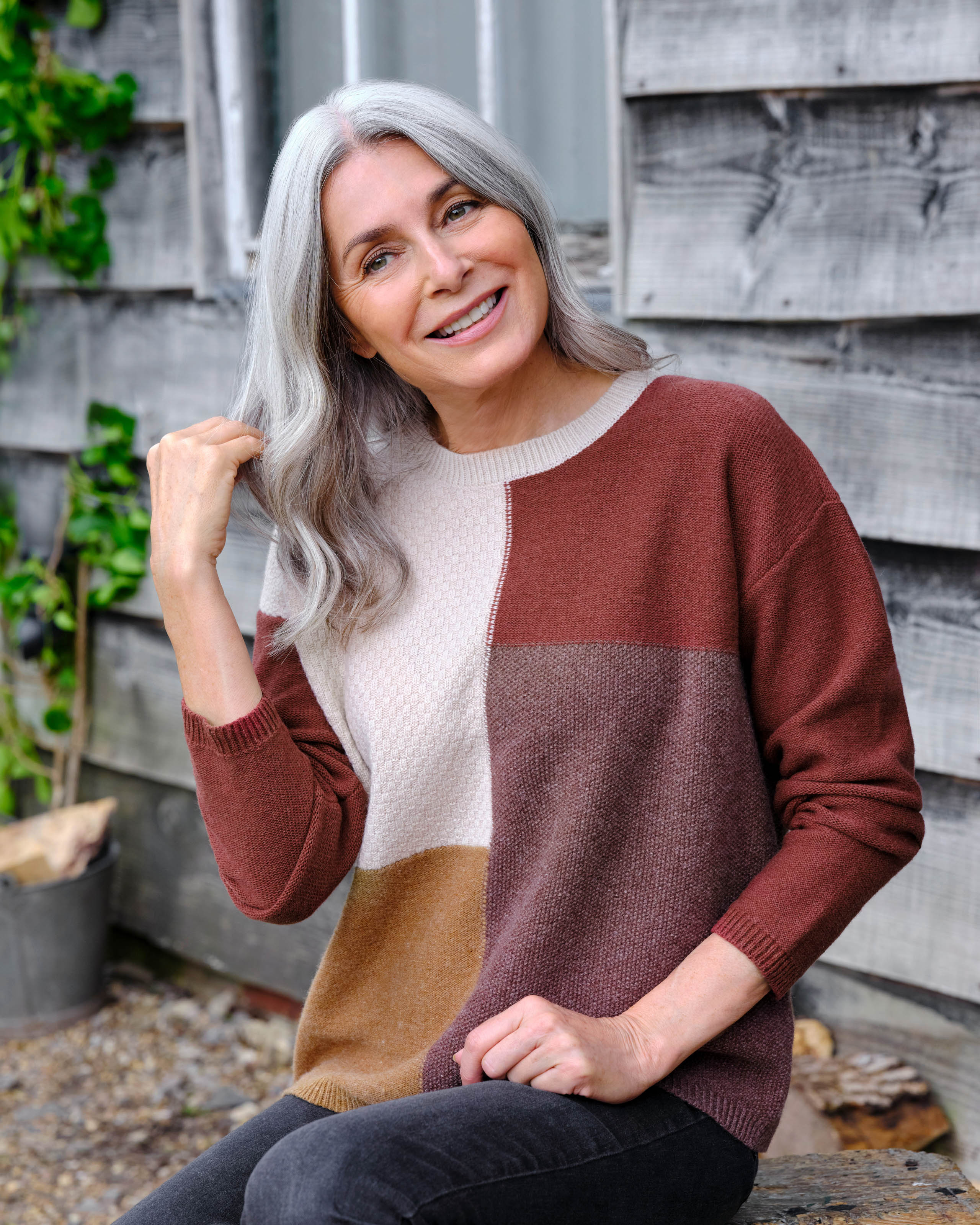 Bratapfel/Creme | Patchwork -Farbblock -Jumper | WoolOvers DE