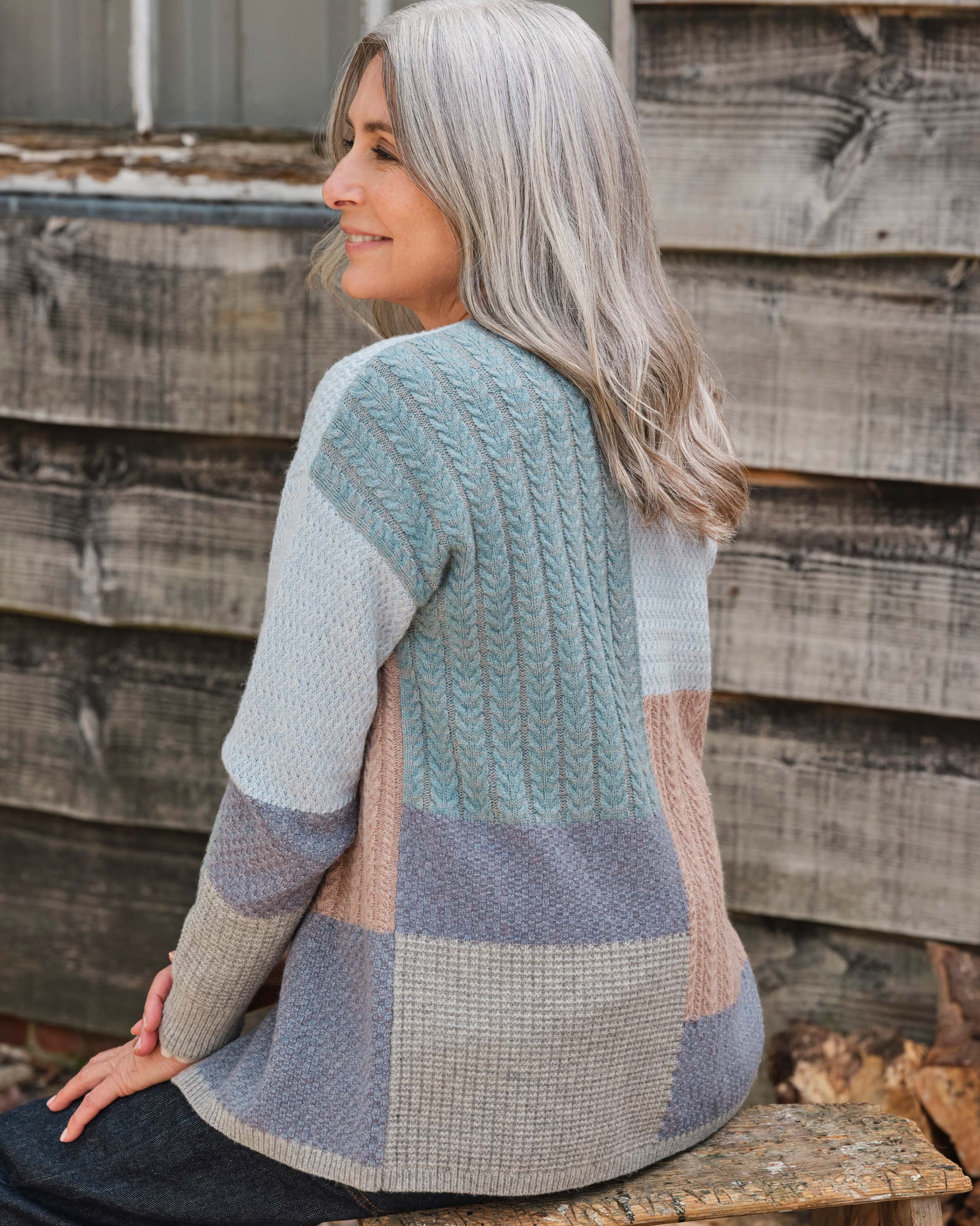 Multi | Textured Patchwork Cardigan | WoolOvers UK