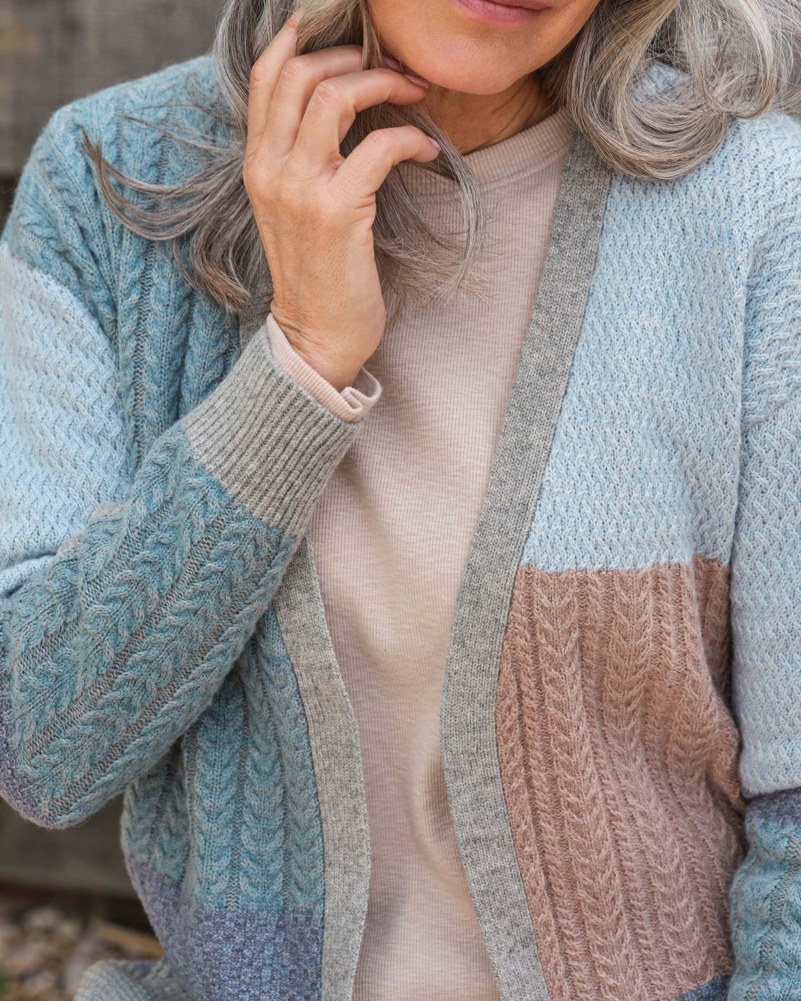 Multi | Textured Patchwork Cardigan | WoolOvers UK