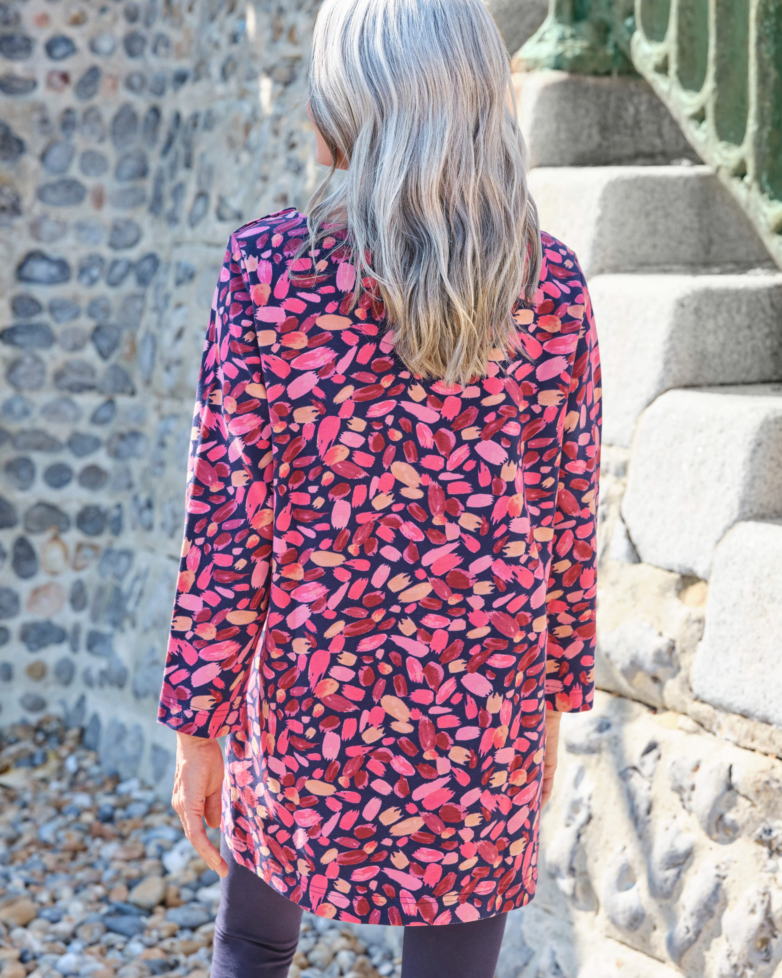 Brush Stroke Print | Button Shoulder Jersey Tunic | WoolOvers US