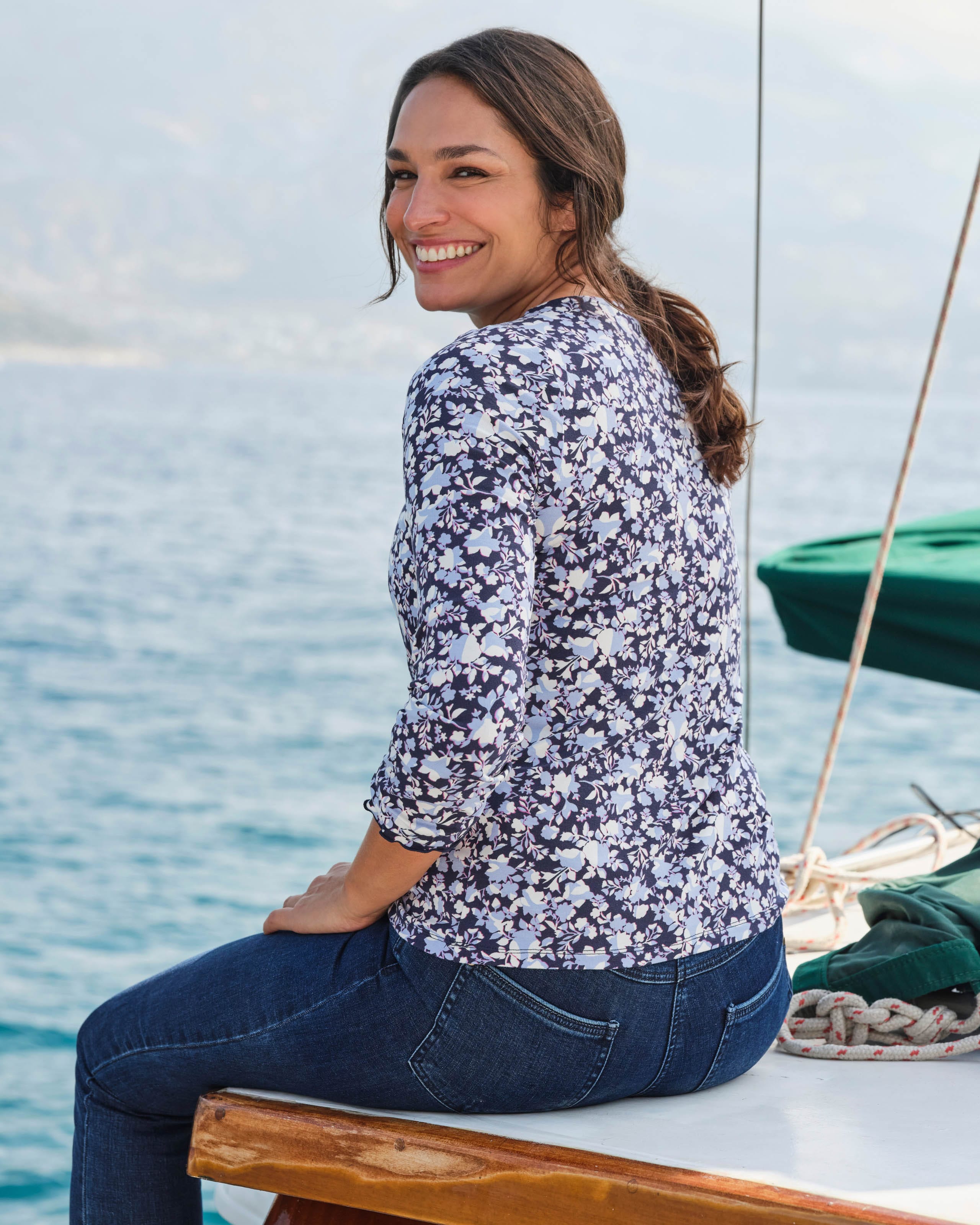 Overlap Floral Print | Long Sleeve Cuff Detail Top | WoolOvers AU