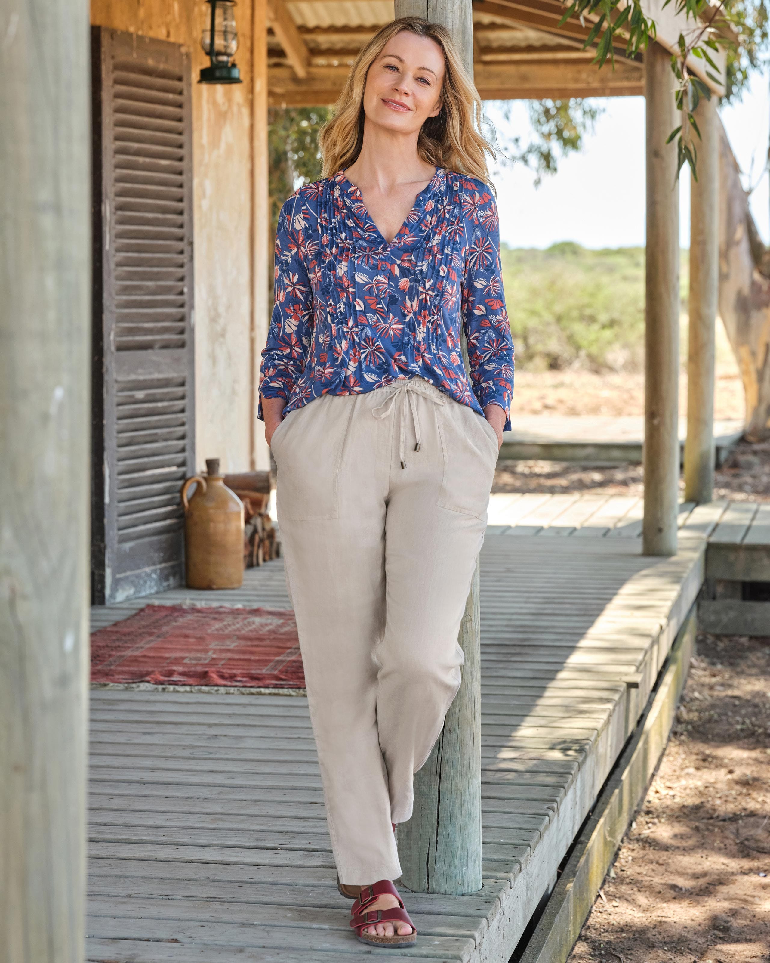 Multi Desert Floral Print | Pintuck Longline Shirt | WoolOvers AU