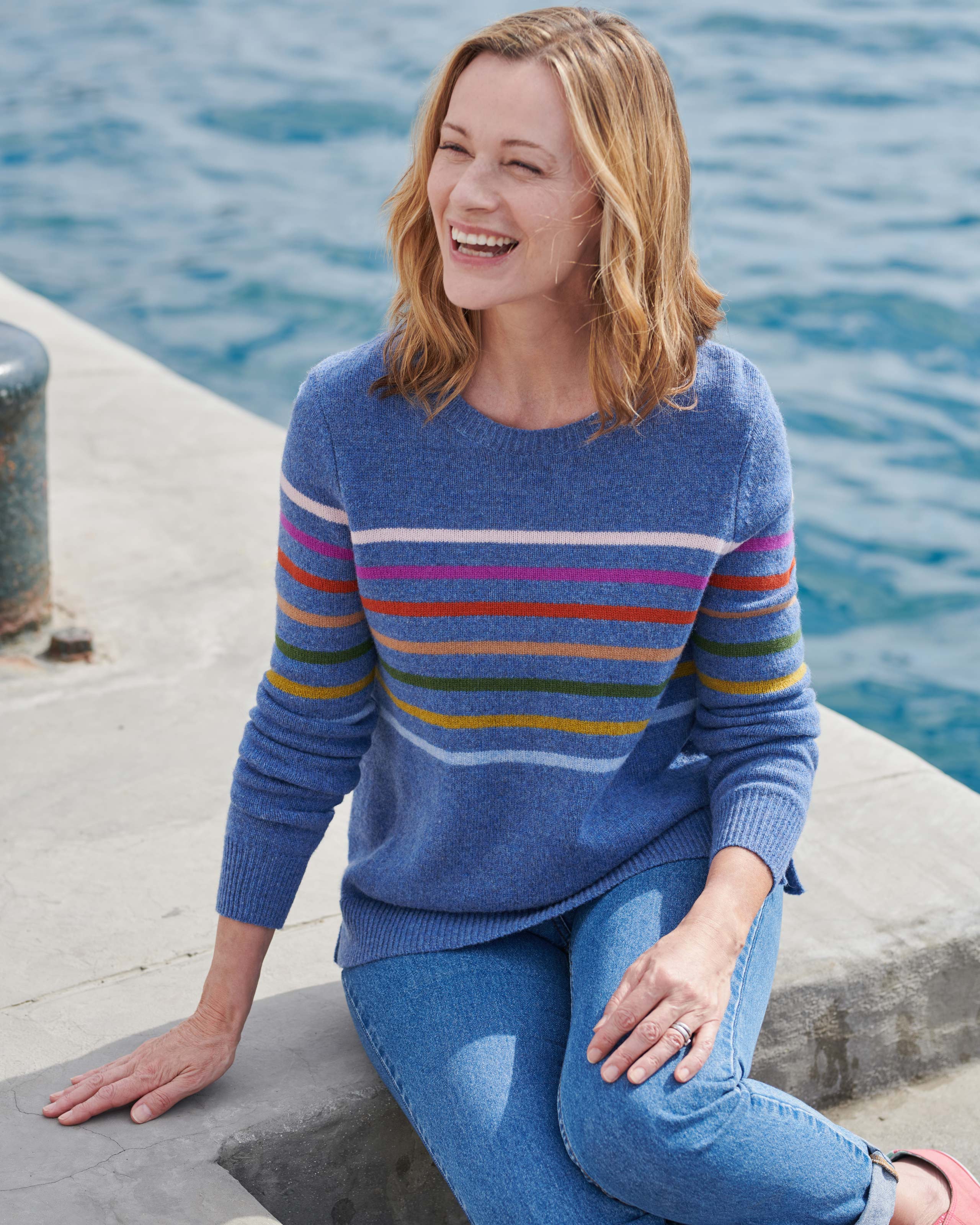 Jeansblau/Multi gestreift | Pullover mit Streifen für Damen | WoolOvers DE Jeansblau/Multi gestreift | Pullover mit Streifen für Damen | WoolOvers DE