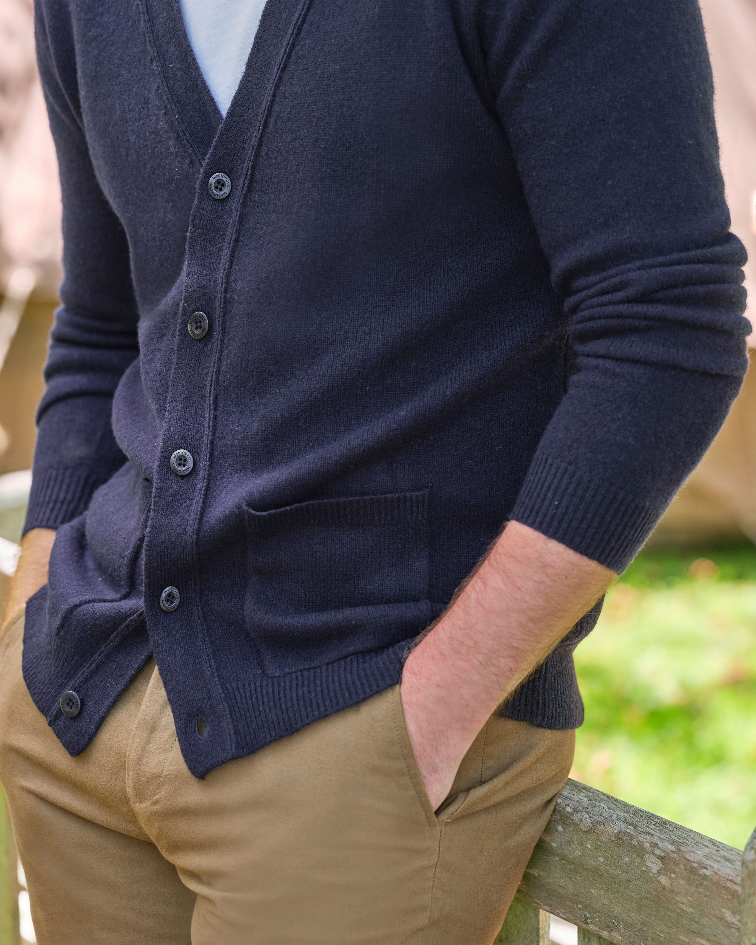 Navy | Mens Lambswool V Neck Cardigan | WoolOvers UK