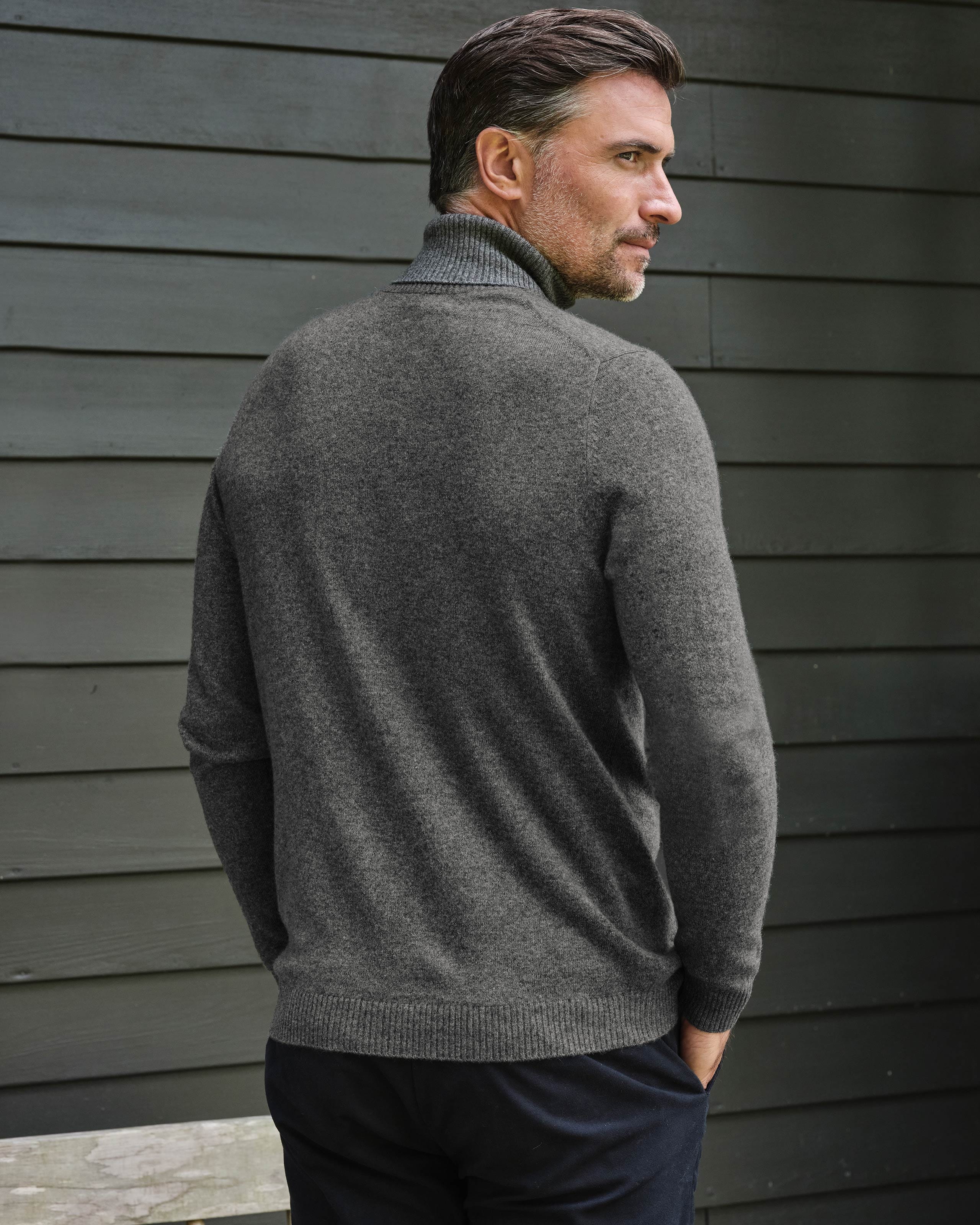 Grey Flint | Pure Cashmere Polo Neck Jumper | WoolOvers UK