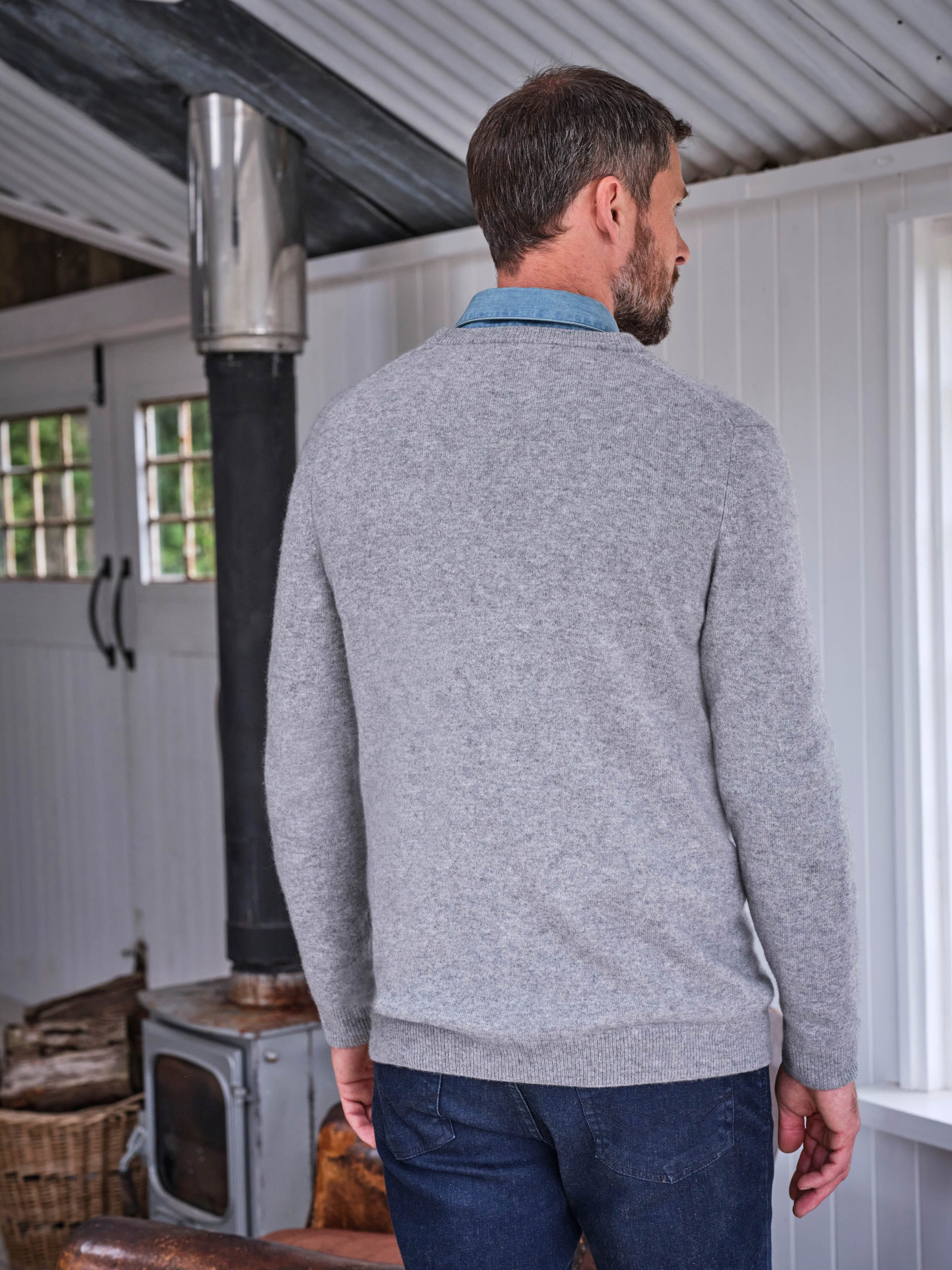 Grey Marl | Mens Pure Cashmere V Neck Cardigan | WoolOvers UK