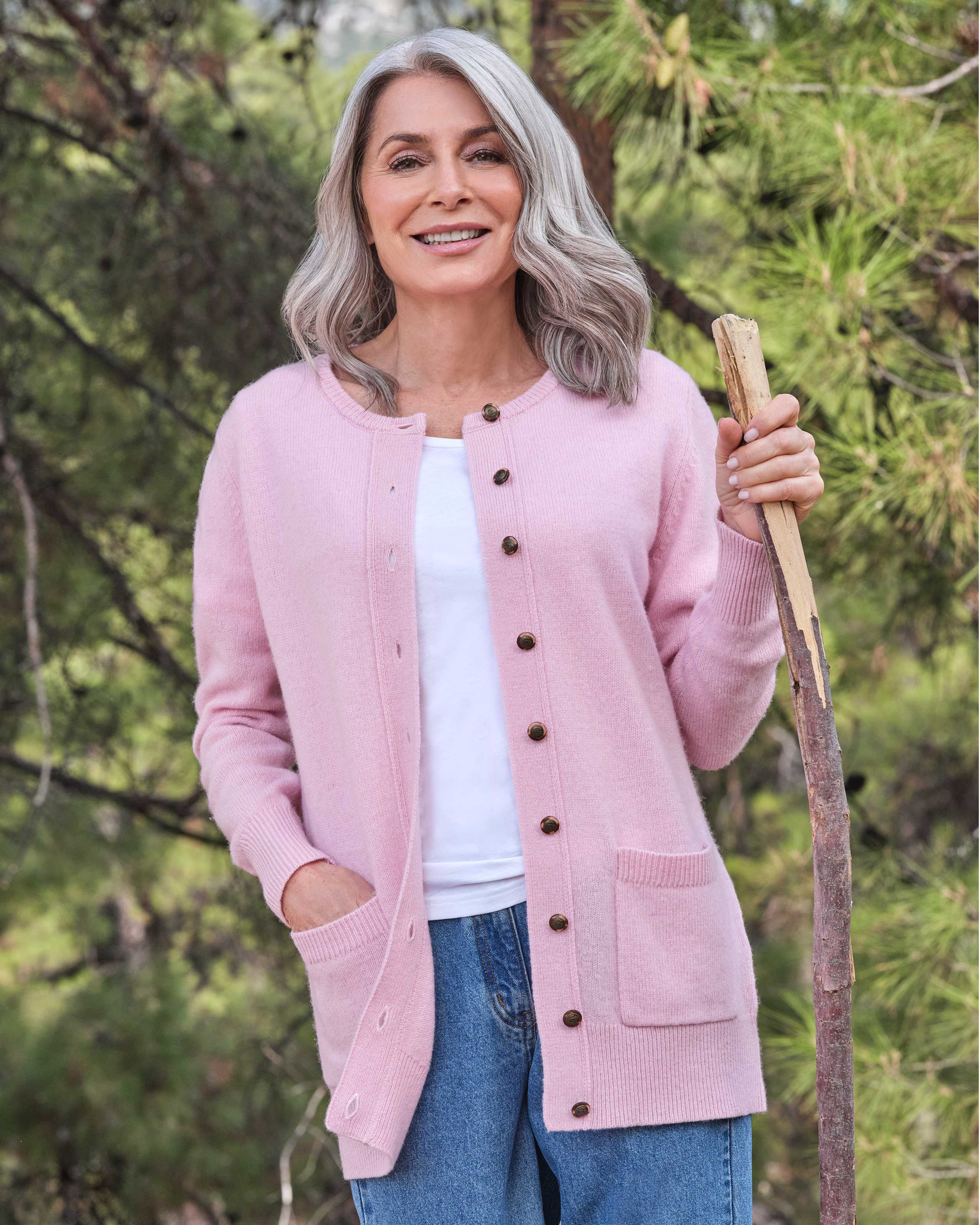Light Pink | Lambswool Ladies Crew Neck Cardigan | WoolOvers US