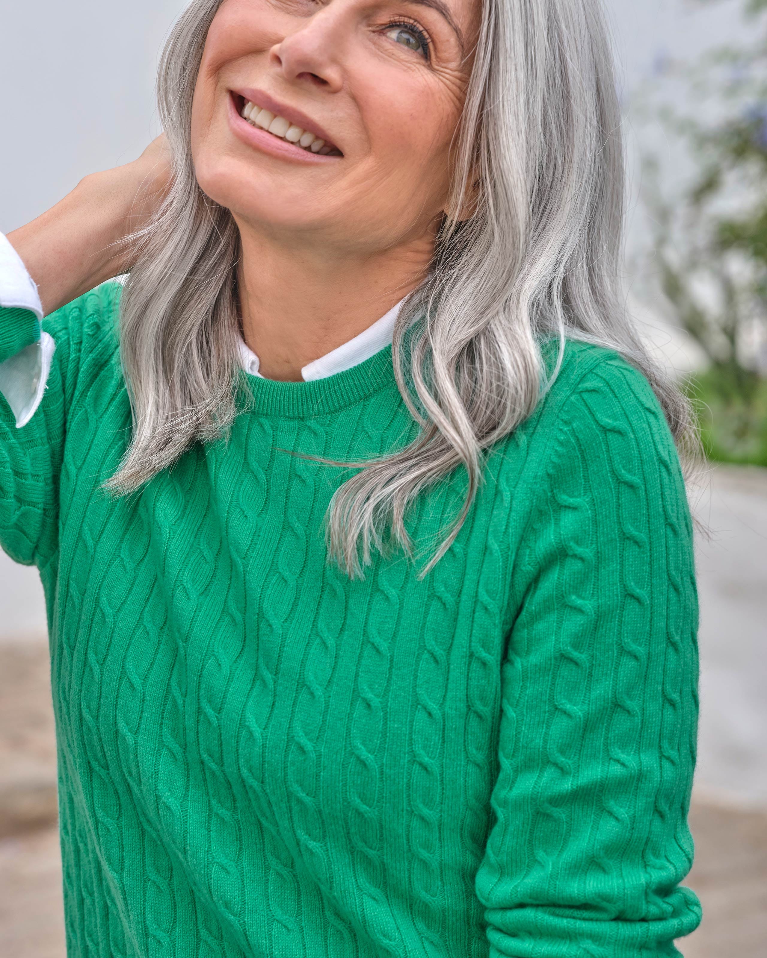 Fresh Green | Cashmere Merino Cable Crew Neck Jumper | WoolOvers AU