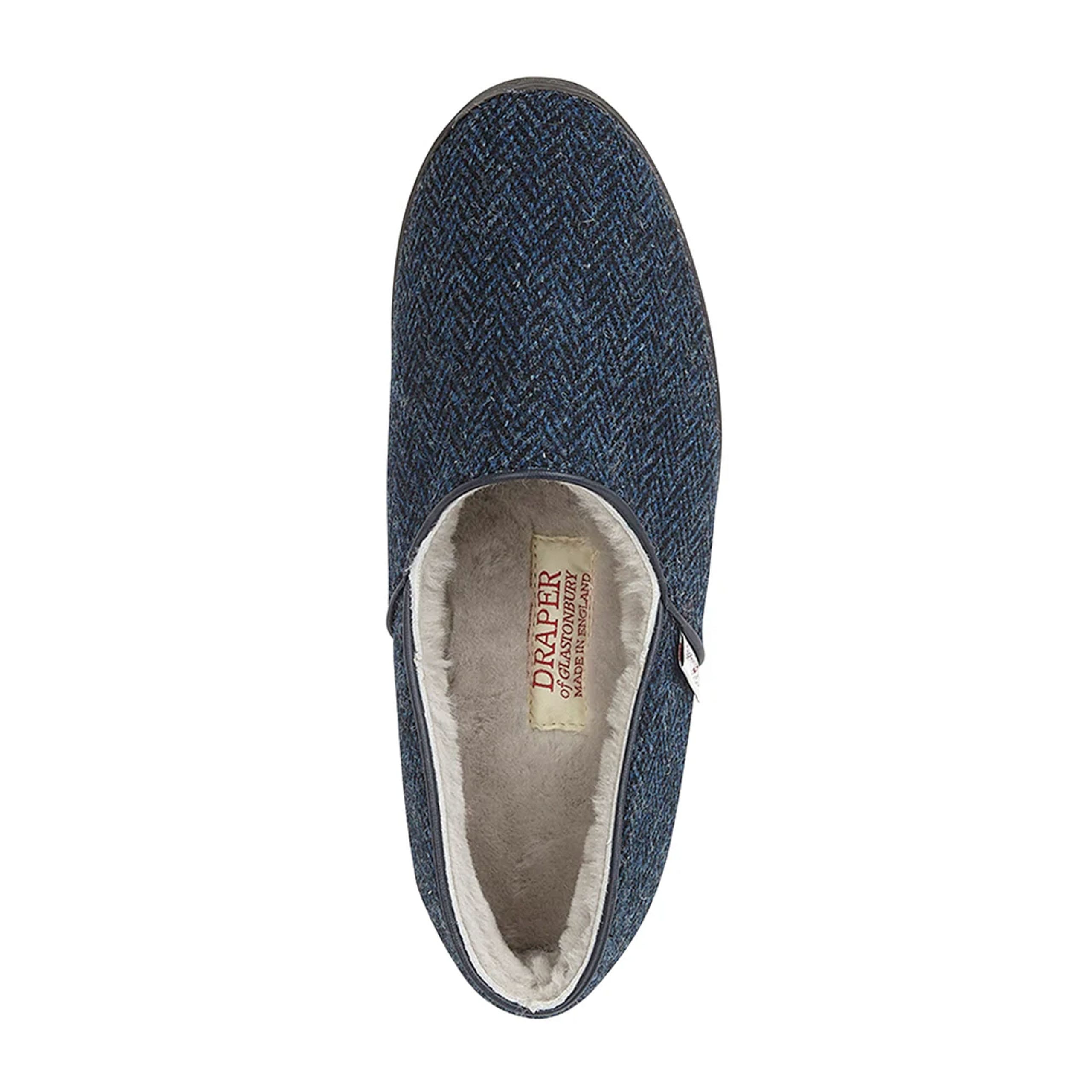 Harris Tweed Blue | Mens Draper Sheepskin Full Slippers | WoolOvers UK