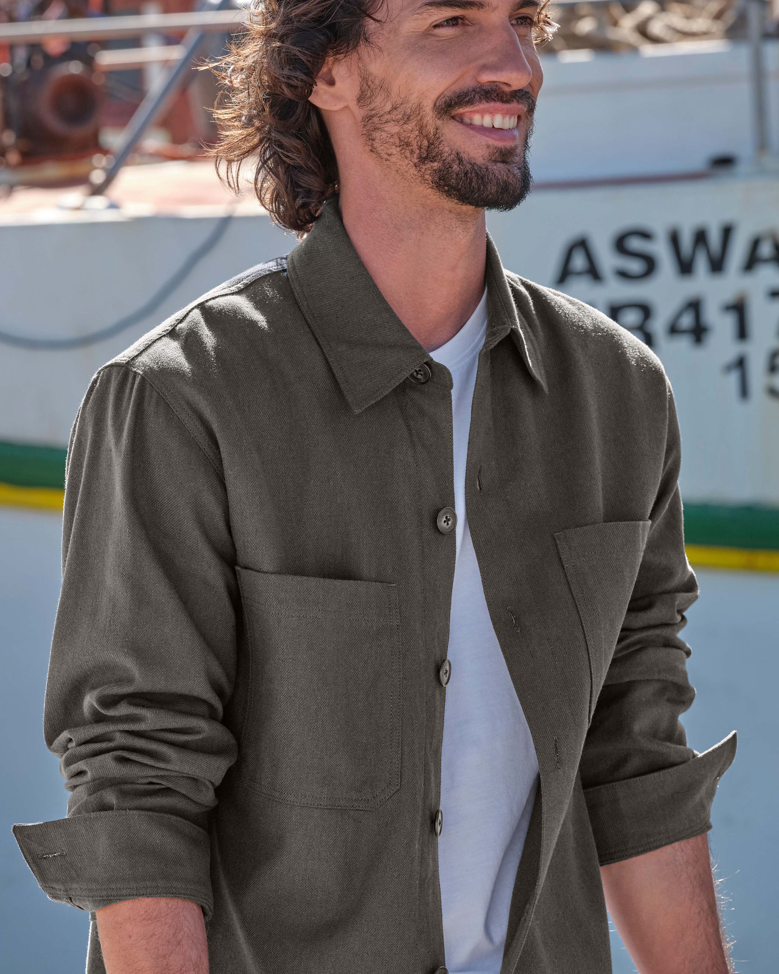 Khaki | Linen Cotton Overshirt | WoolOvers UK