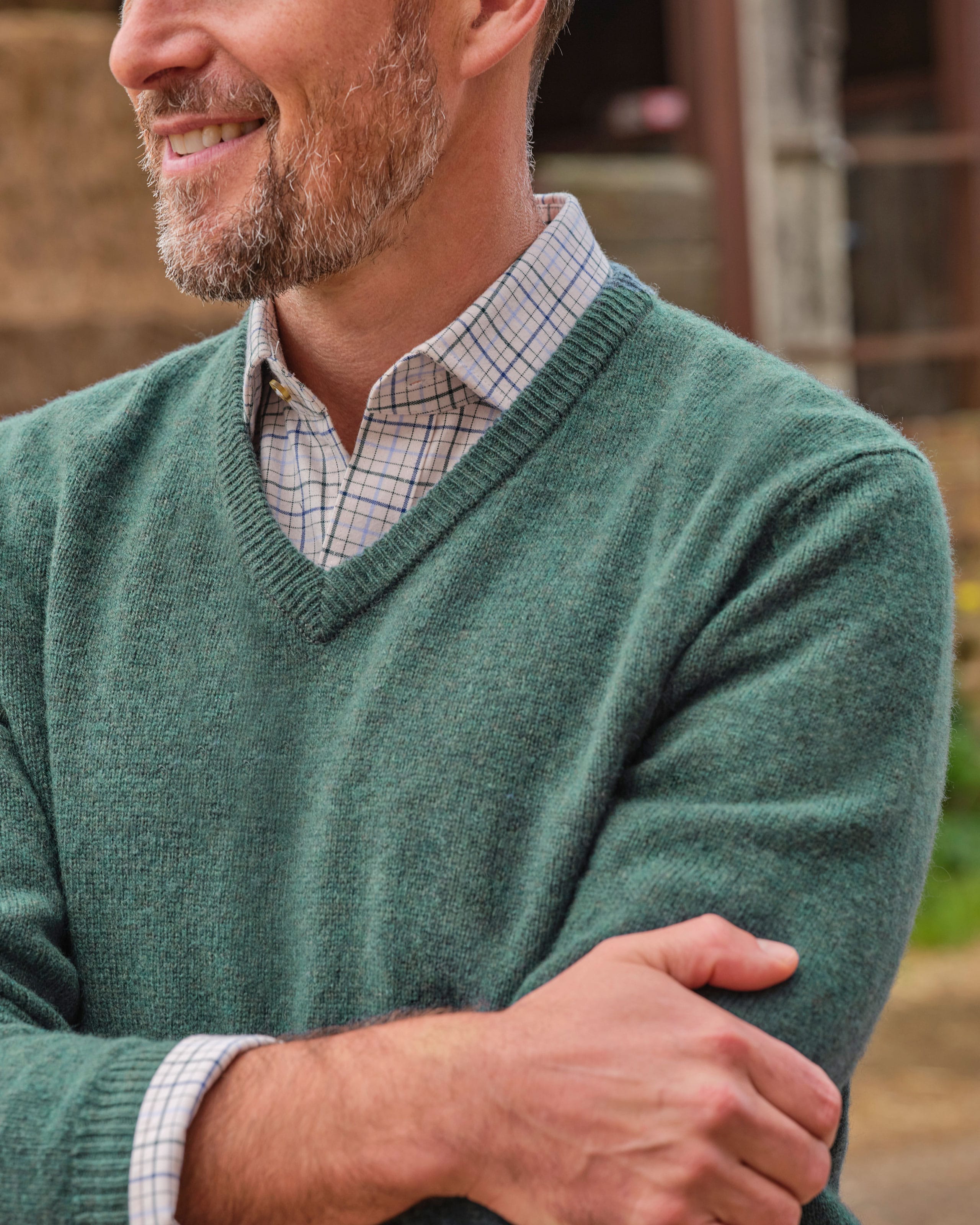 Dark Green Marl | Mens Lambswool V Neck Jumper | WoolOvers UK