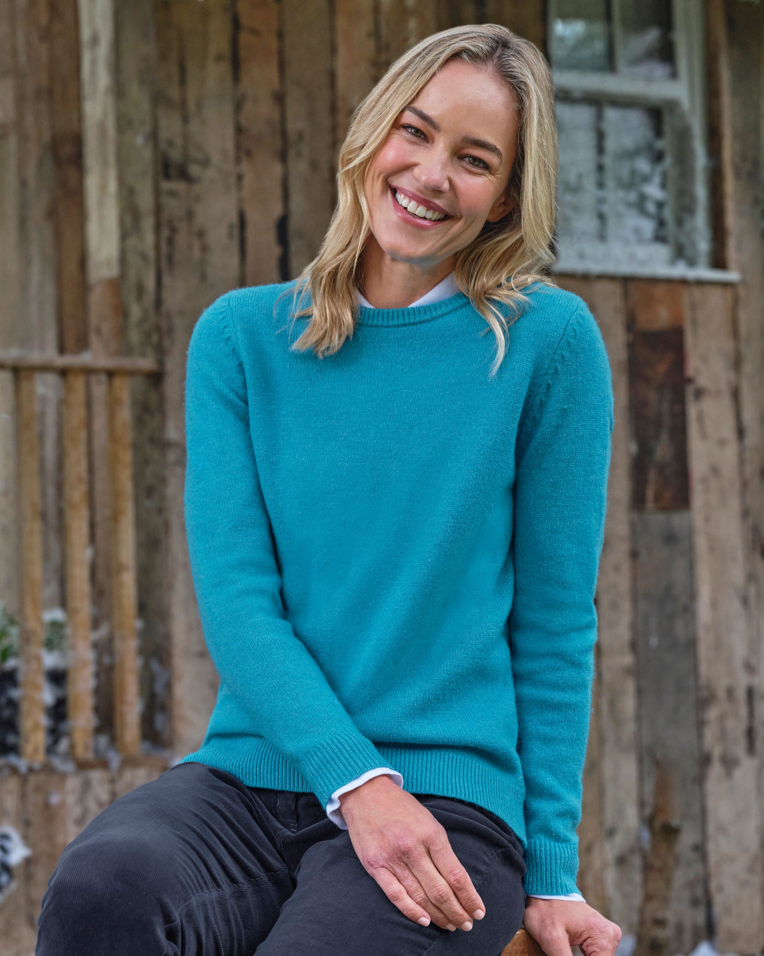 Bright Teal Marl | Womens Lambswool Crew | WoolOvers AU