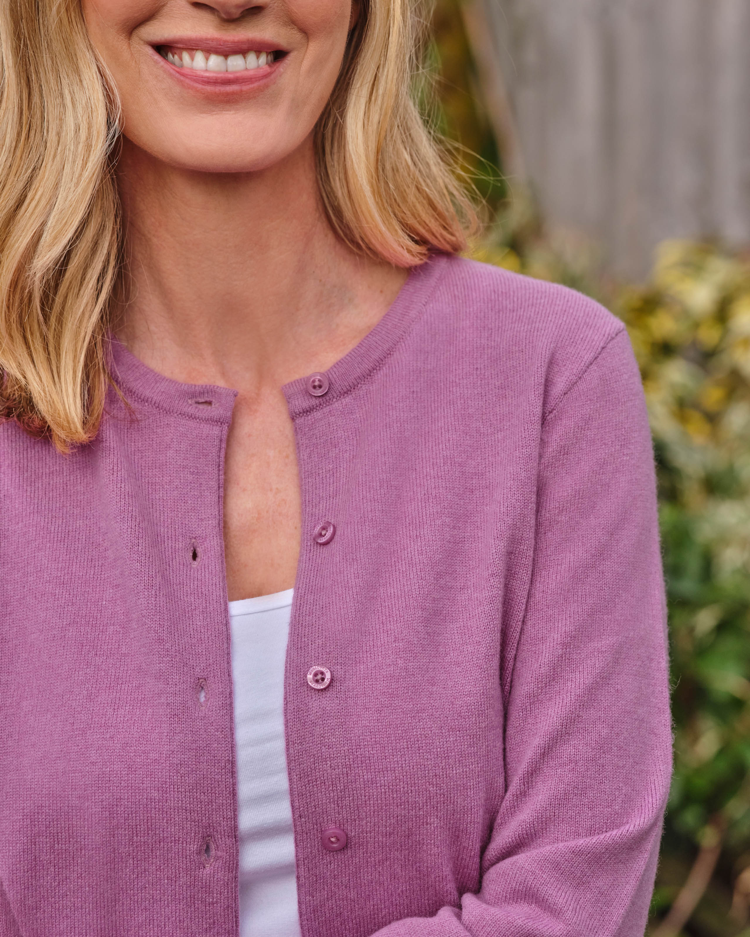 Mulberry Pink | Cashmere Merino Crew Neck Cardigan | WoolOvers AU