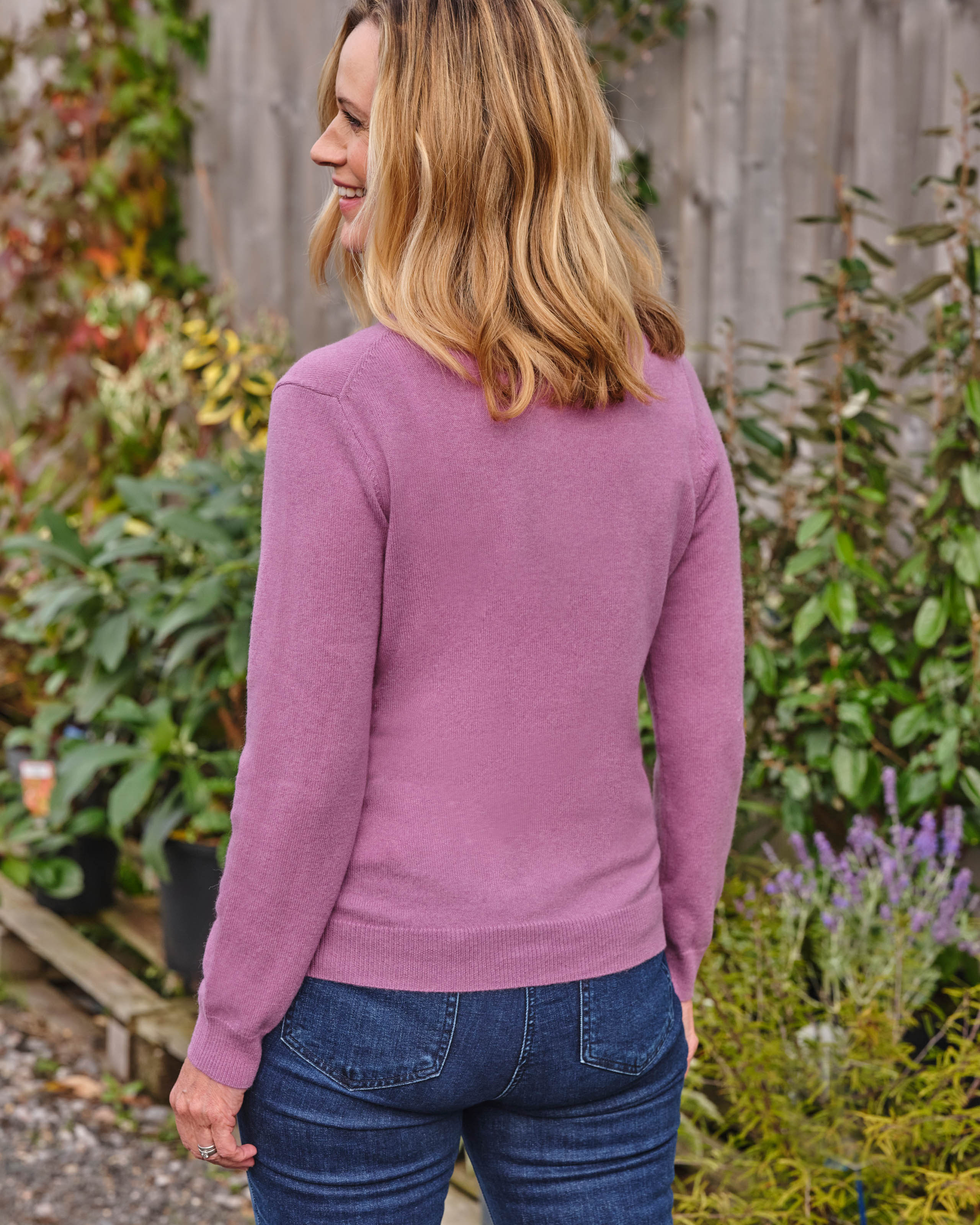 Mulberry Pink | Cashmere Merino Crew Neck Cardigan | WoolOvers AU