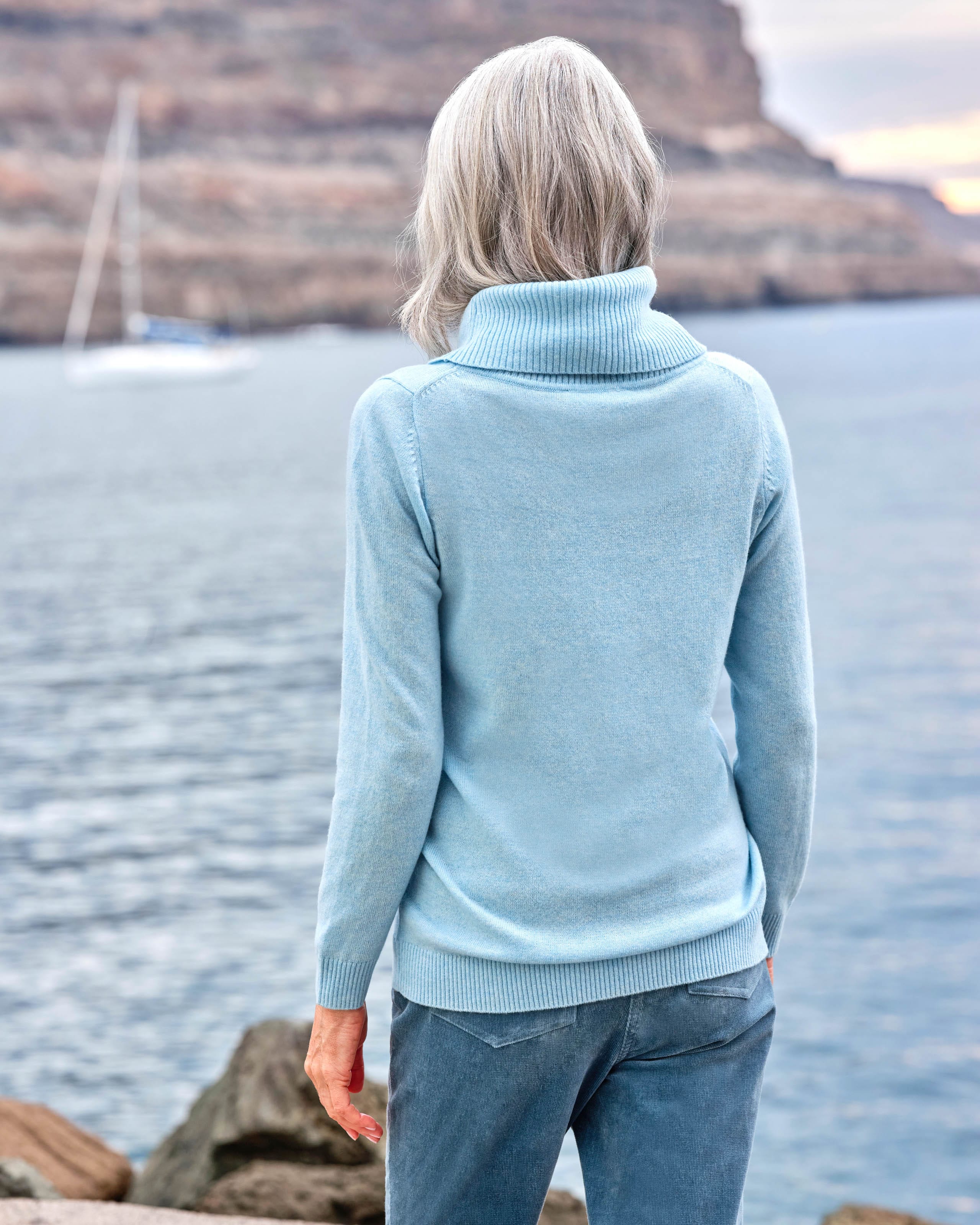 Pale Blue | Cashmere And Merino Long Sleeve Cowl Neck Jumper | WoolOvers AU