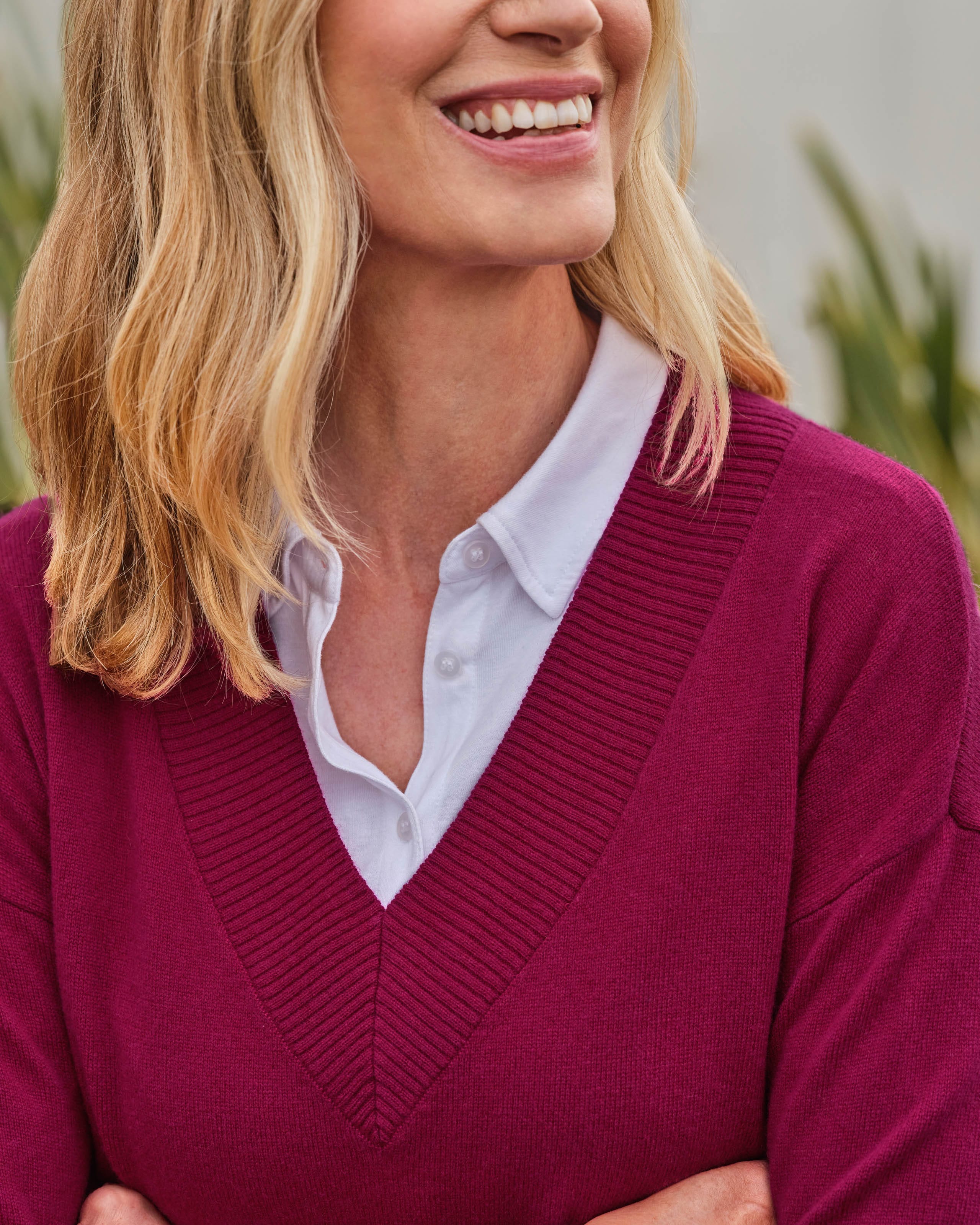 Pink Berry | Cashmere Merino Deep V Neck Tunic | WoolOvers AU