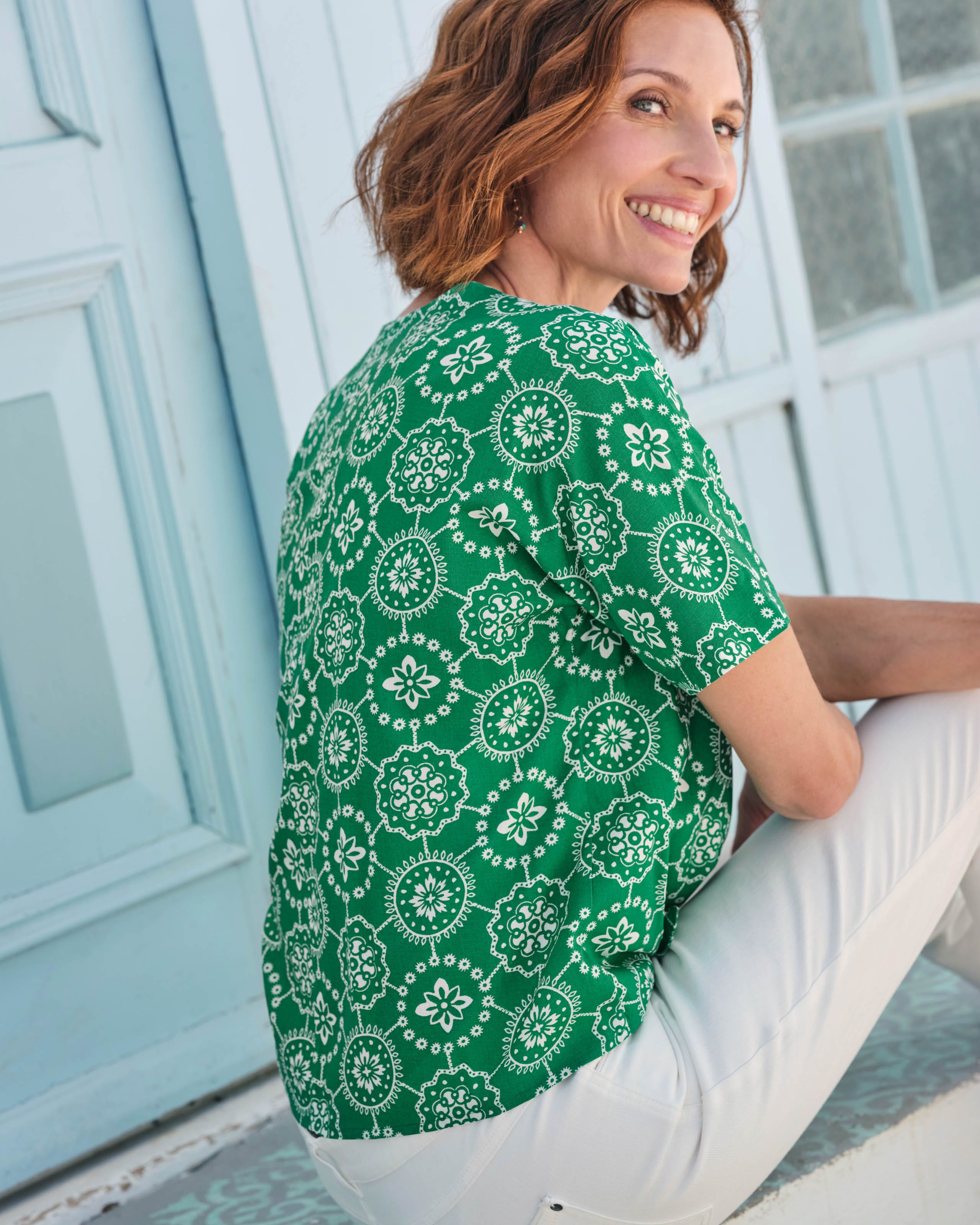 Broderie Print | Tie Front Viscose Top | WoolOvers UK