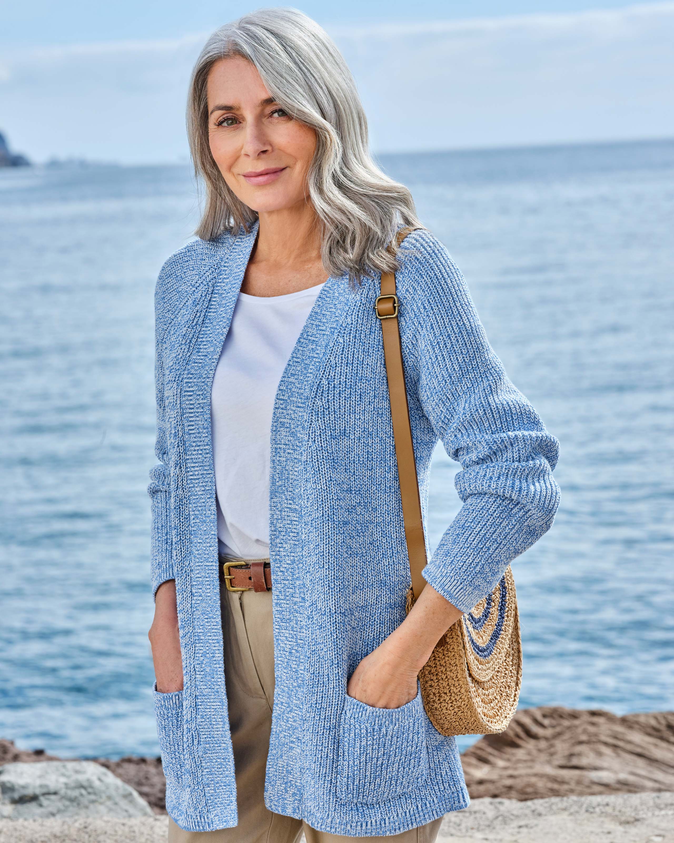 Blue Twist | Open Cotton Twist Cardigan | WoolOvers US