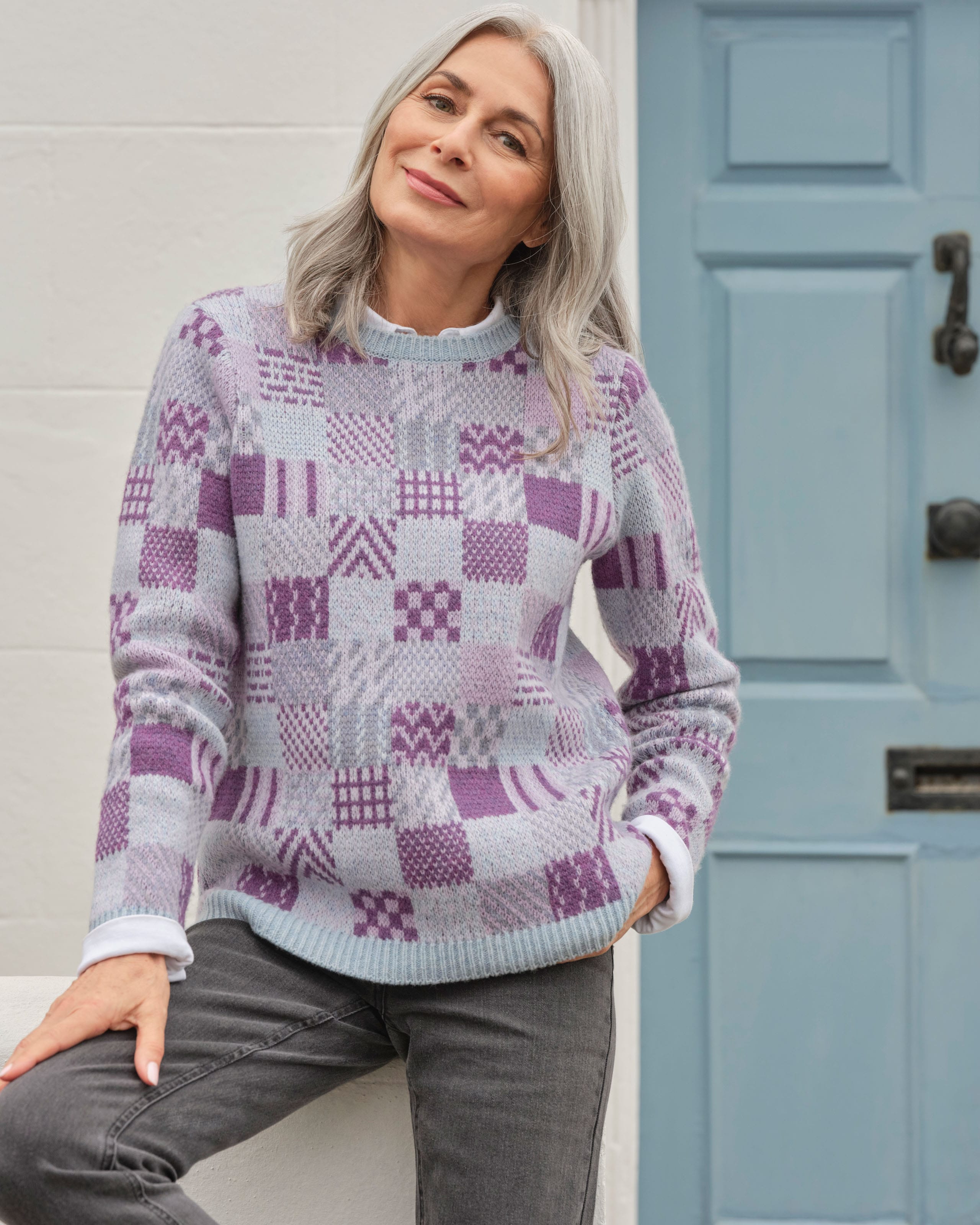 Multi Pure Lambswool | Checkerboard Pattern Jumper