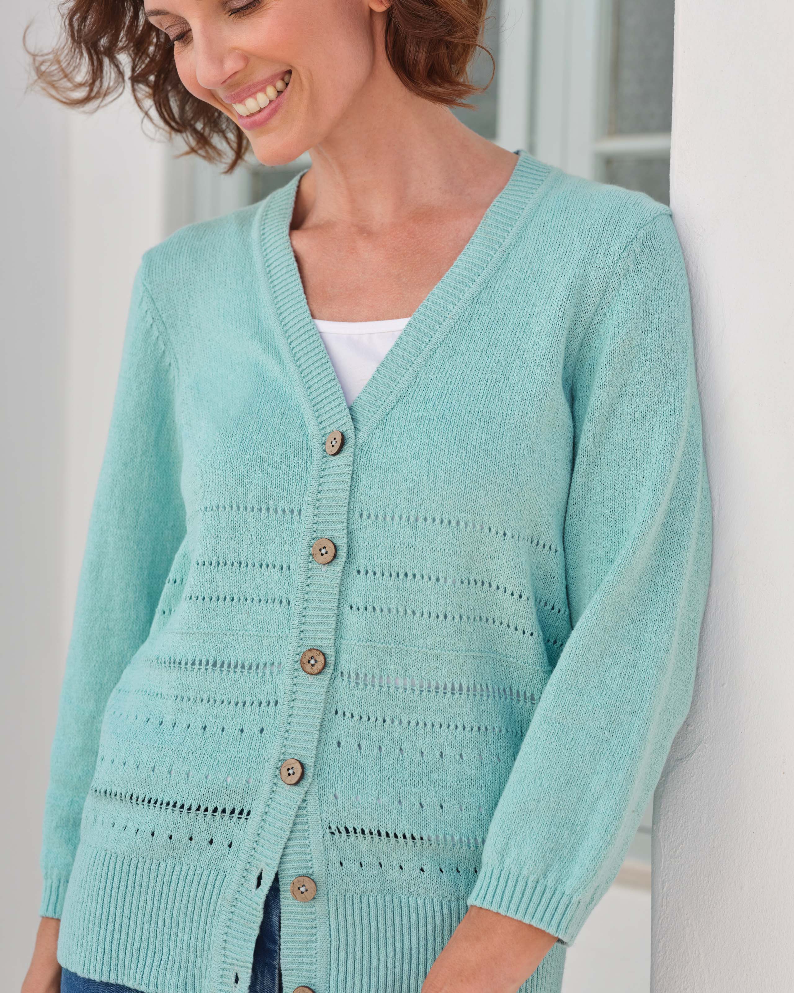 Slate Blue | Tape Yarn V Neck Cardigan | WoolOvers AU