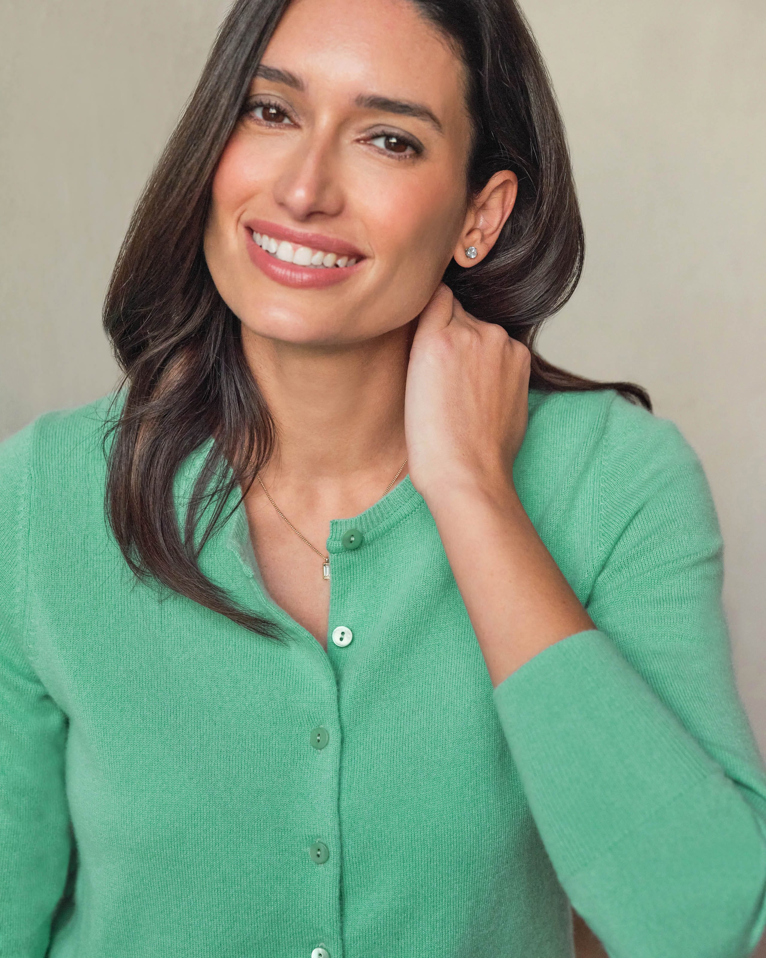 Peppermint | Cashmere Crew Neck Cardigan | WoolOvers US
