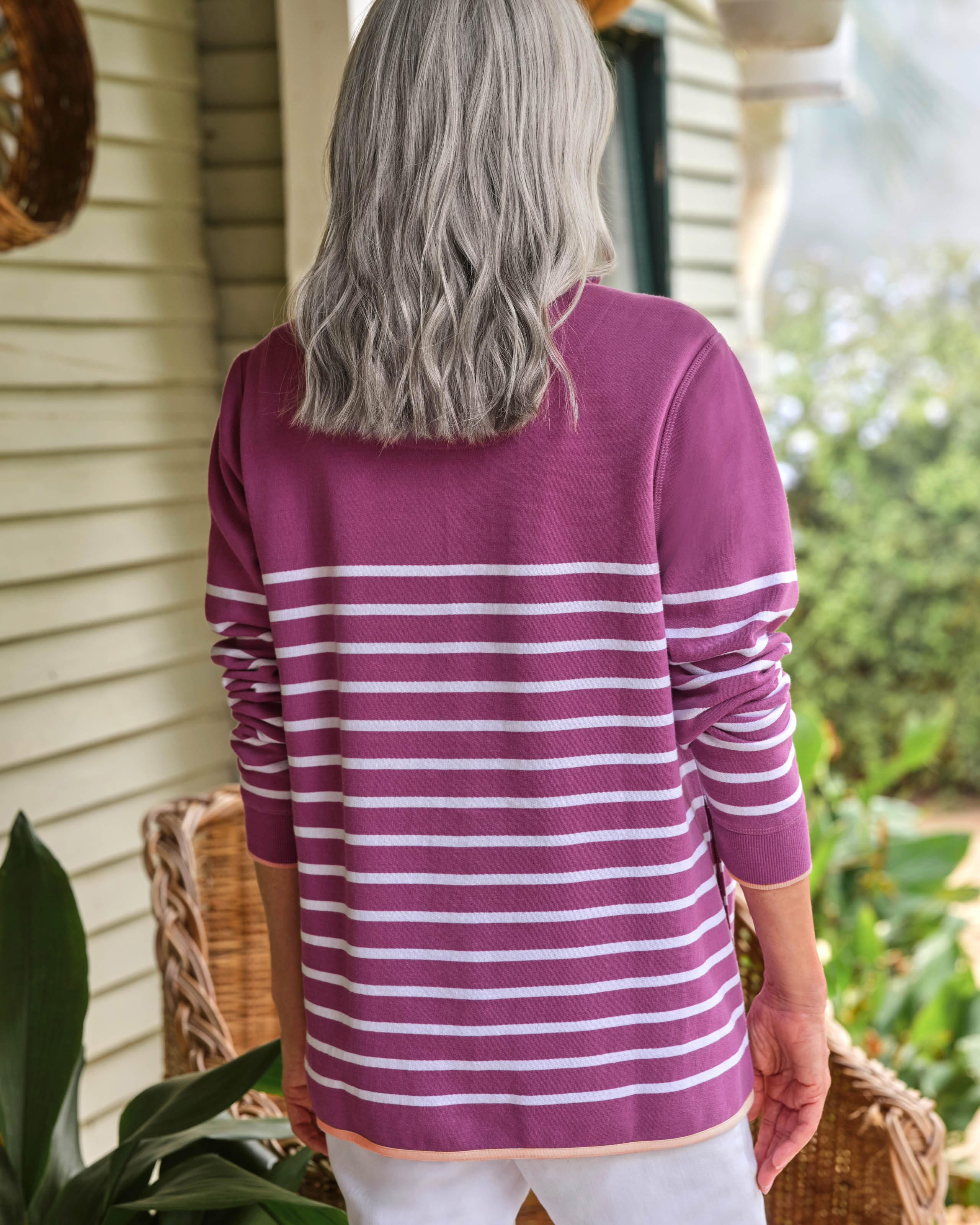Magenta Stripe | Organic Cotton Half Zip Sweatshirt | WoolOvers AU