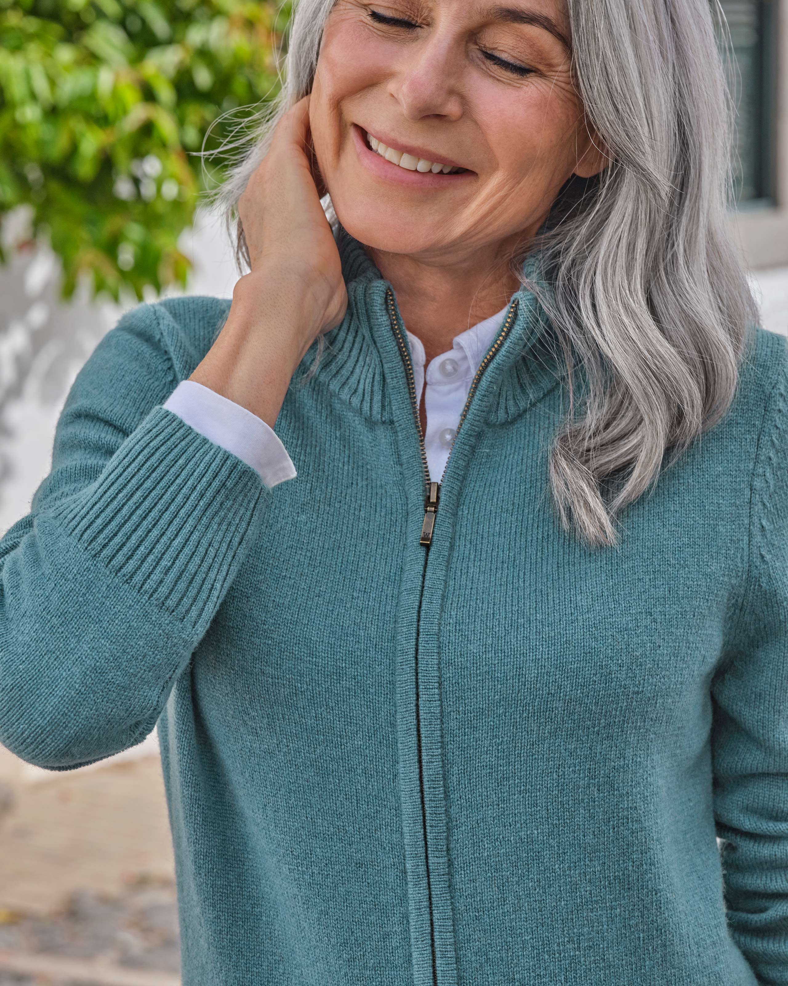 Aqua Sky | Lambswool Zip Thru Cardigan | WoolOvers US