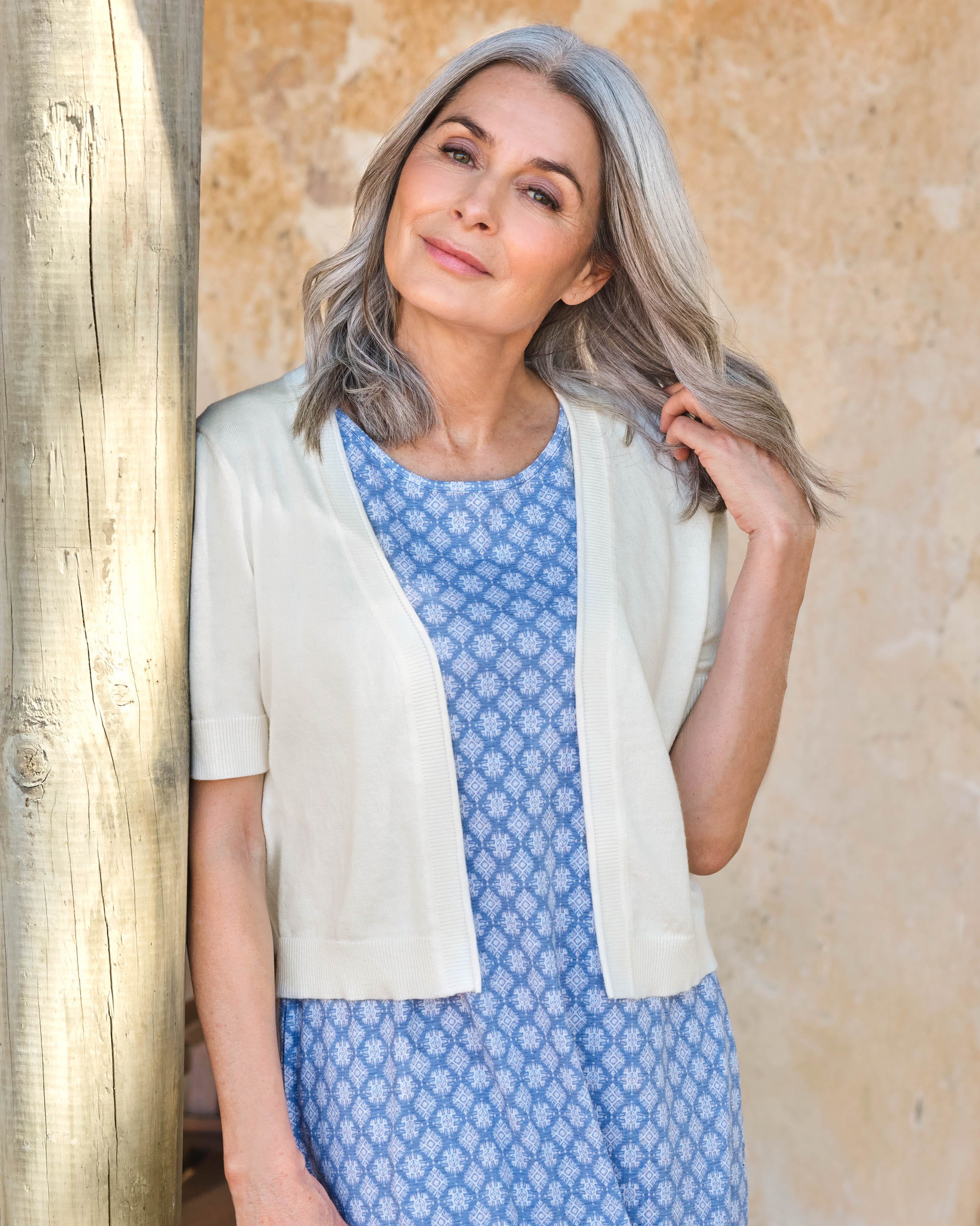 Cream | Short Sleeve Crop Cardigan | WoolOvers AU