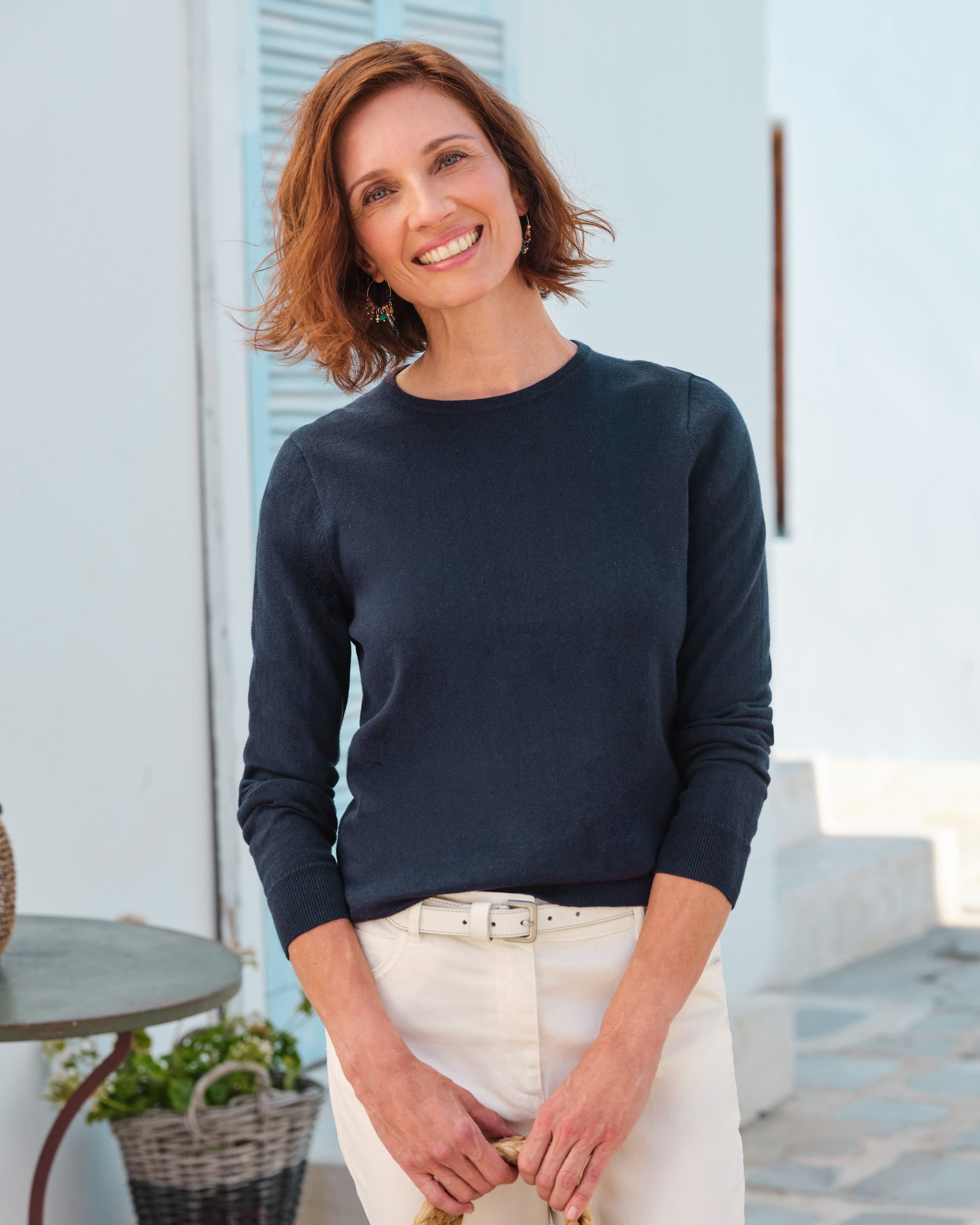 Navy | Pullover mit Rundhalsausschnitt aus Baumwolle und Kaschmir ...