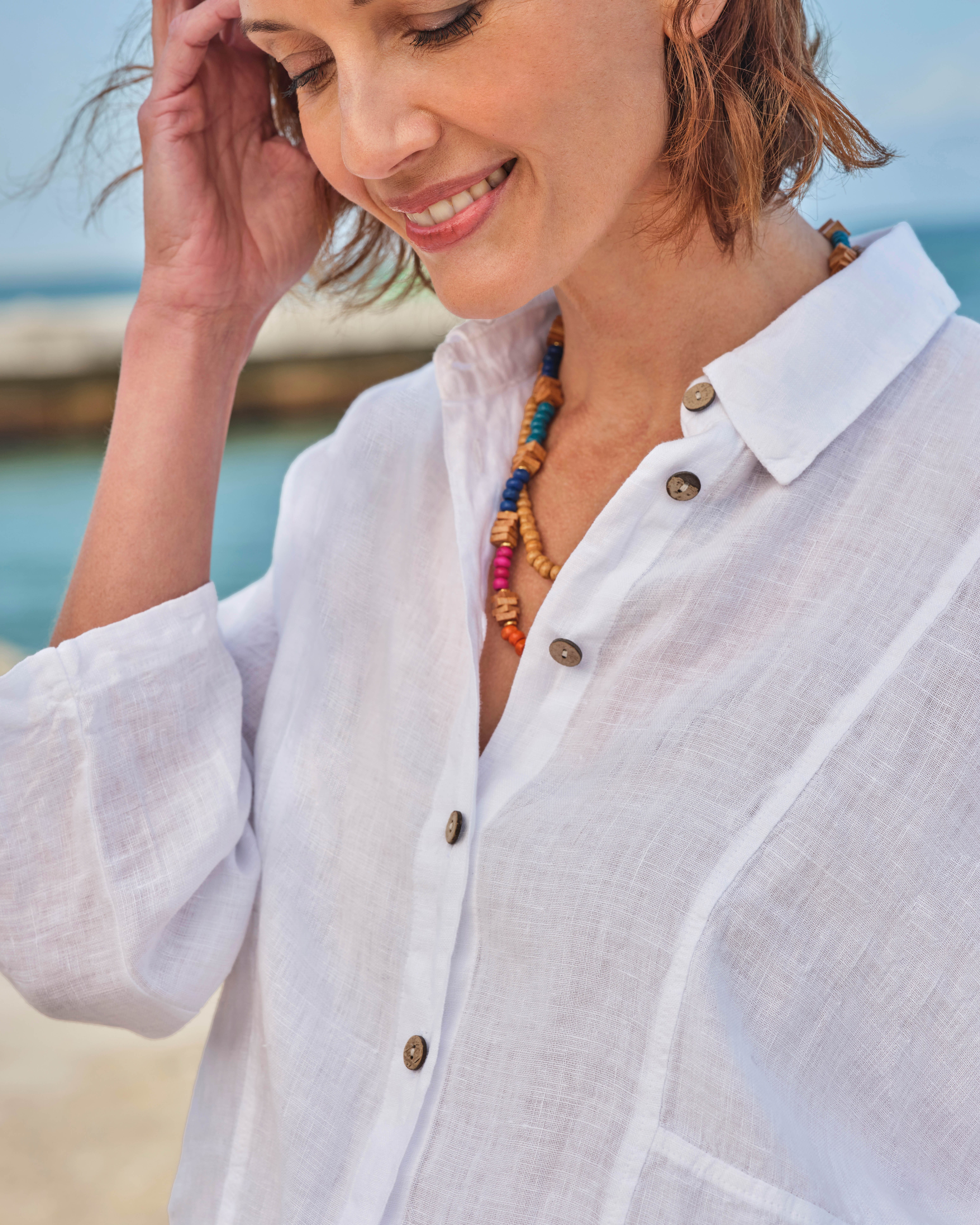 White | Princess Seam Button Through Linen Shirt | WoolOvers AU