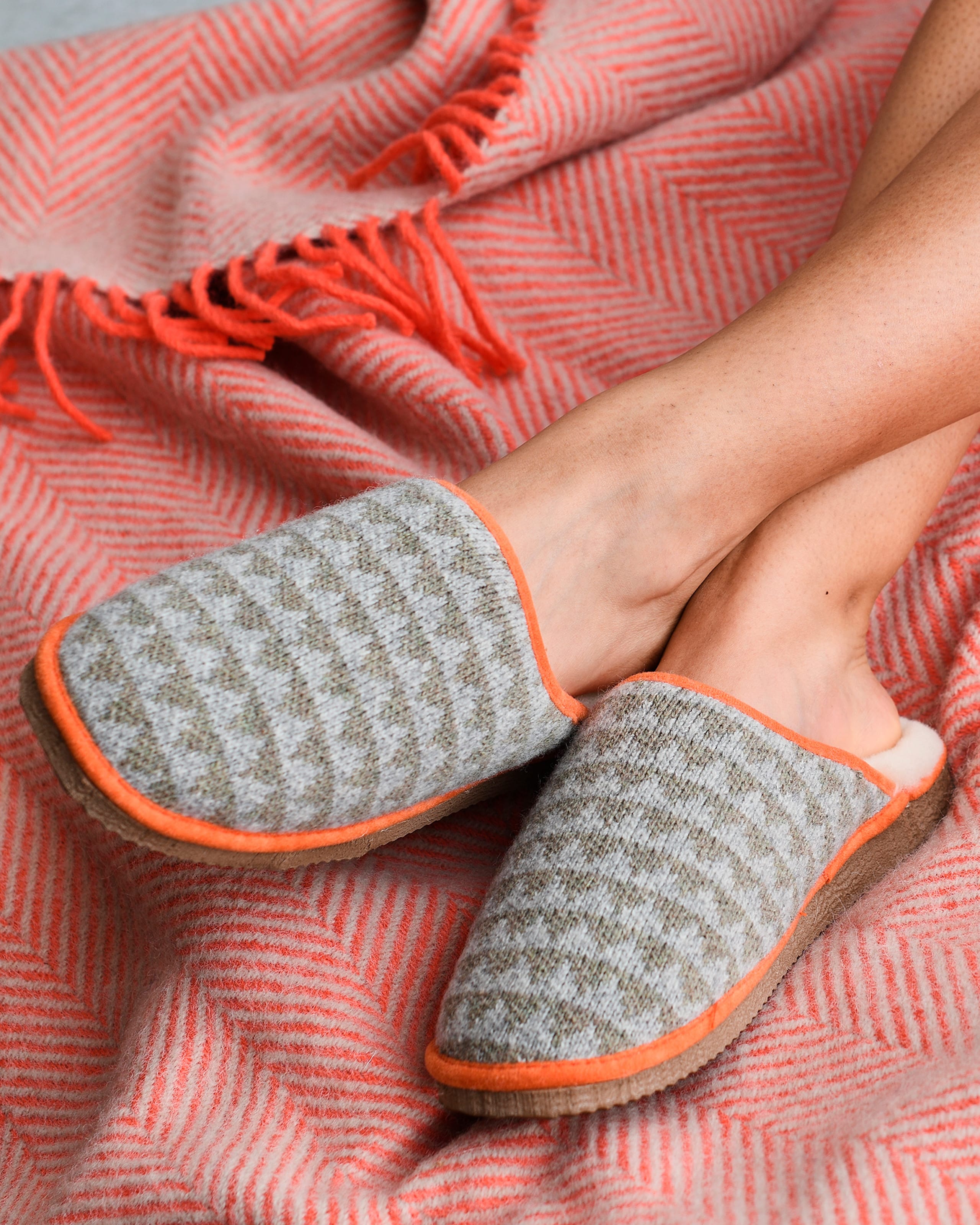 Khaki Green/Grey Triangle | Womens Lambswool & Sheepskin Slippers ...