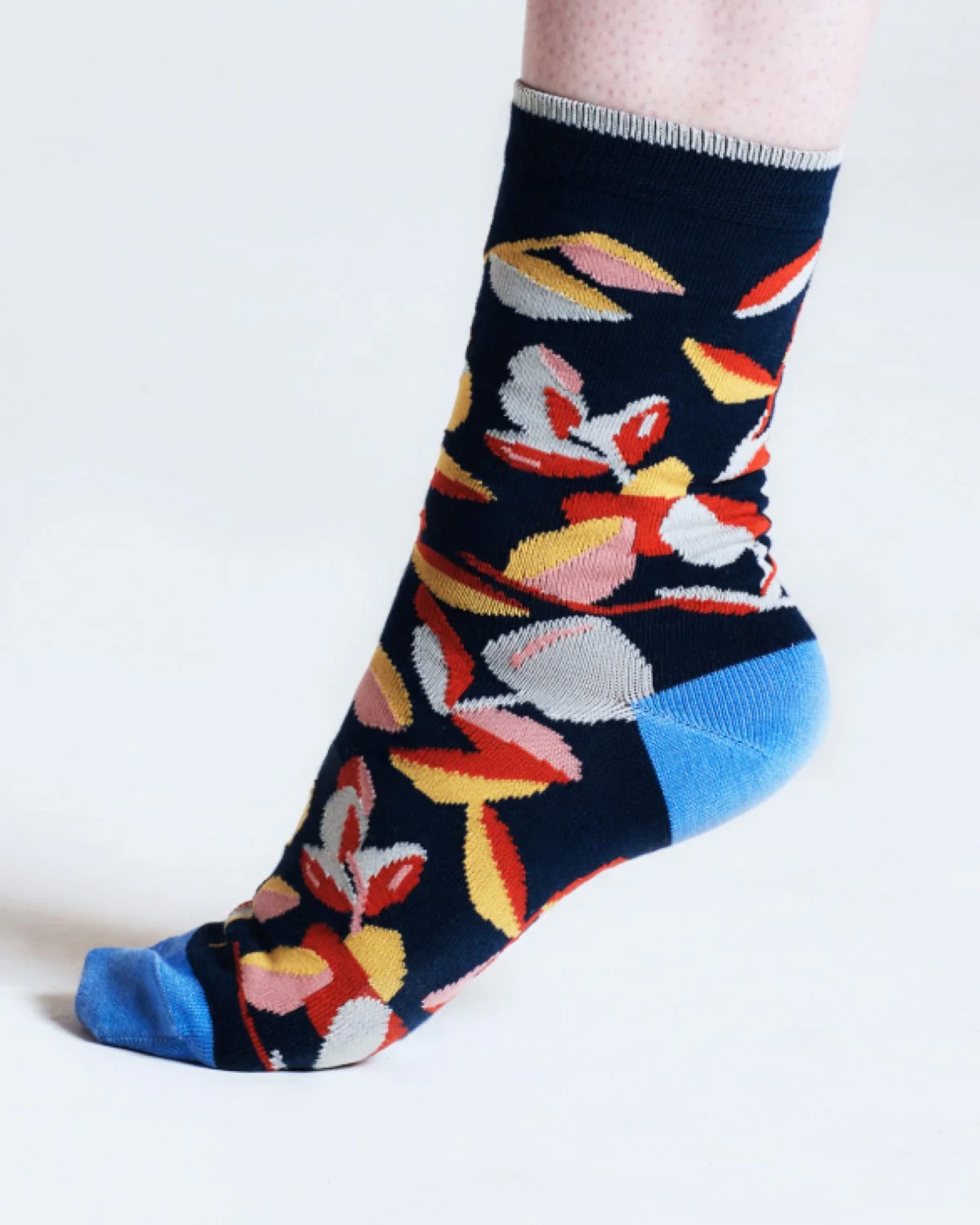 Navy | Womens Isabel Floral Bamboo Socks | WoolOvers UK