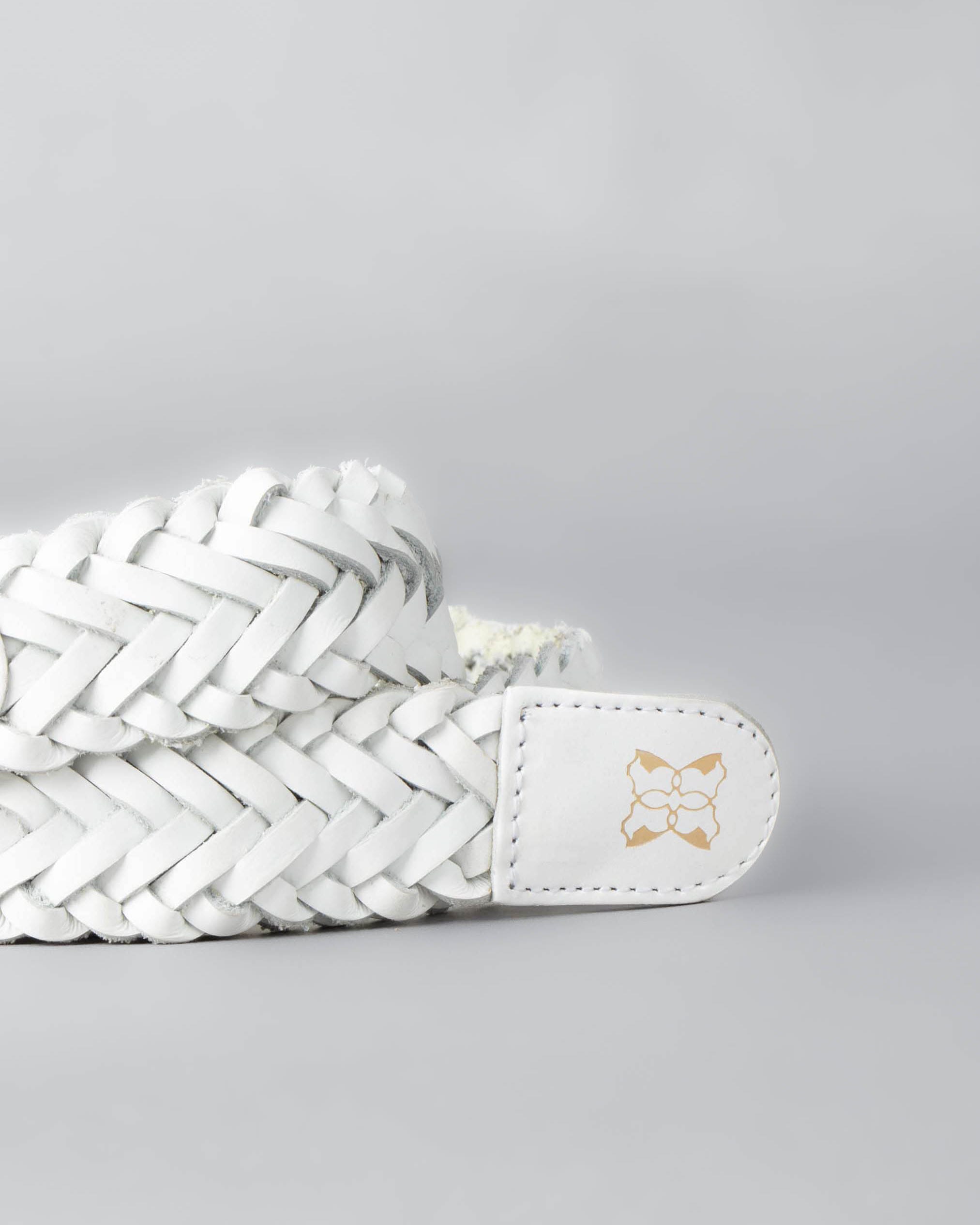 White | Waverton Leather Woven Belt | WoolOvers UK
